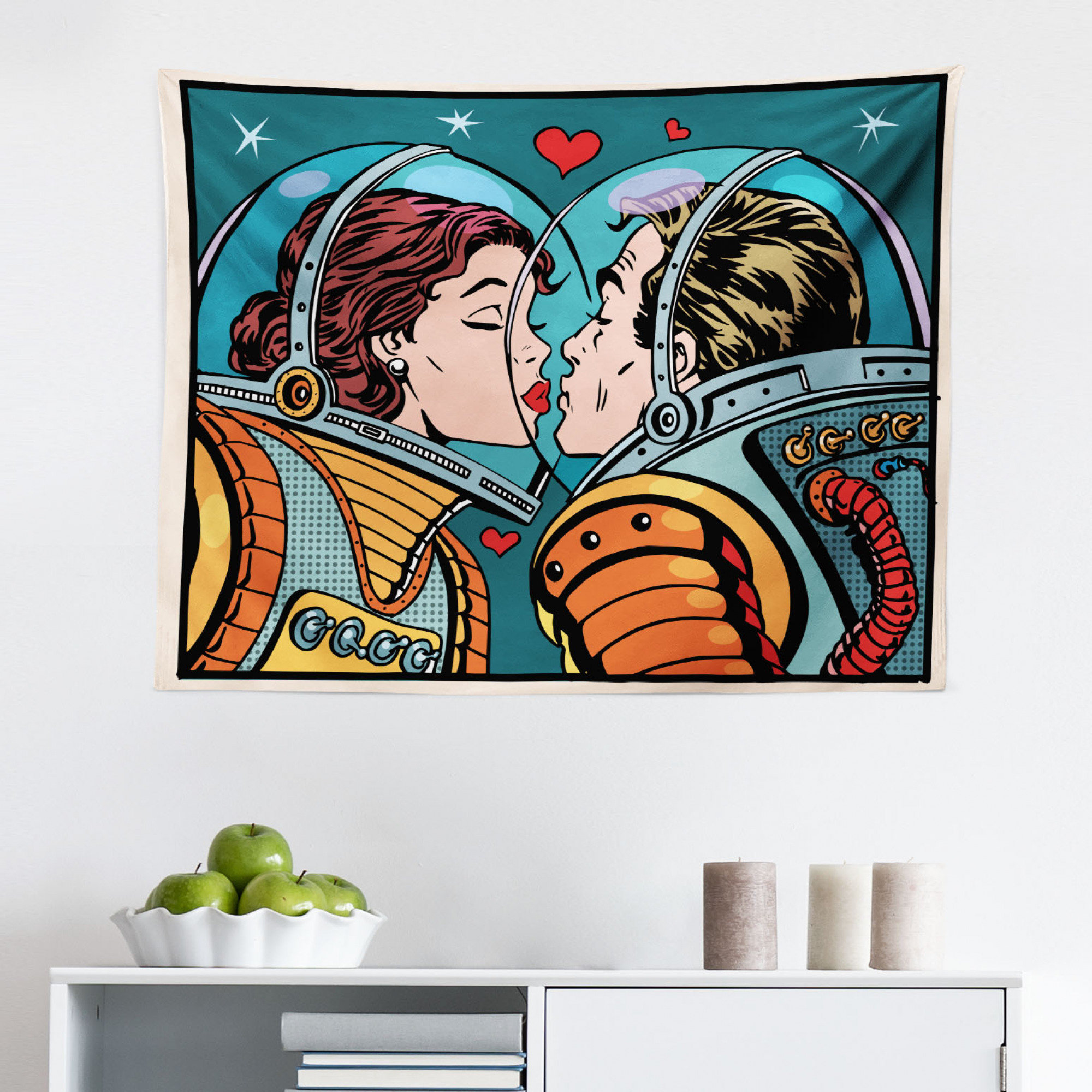 East Urban Home Love Tapestry, Space Man And Woman Astronauts Kissing ...