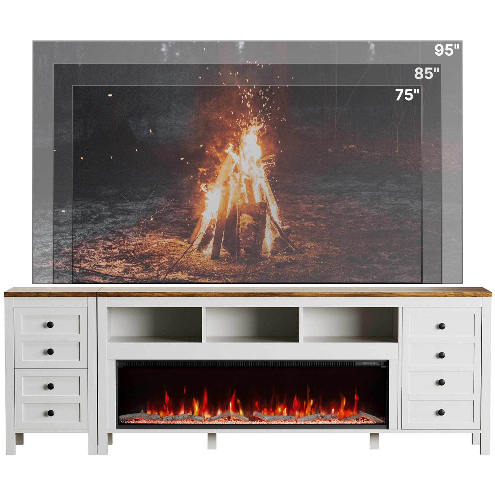 Gracie Oaks 83 Inch Fireplace Tv Stand For Tvs Up To 95 Inch,Farmhouse ...