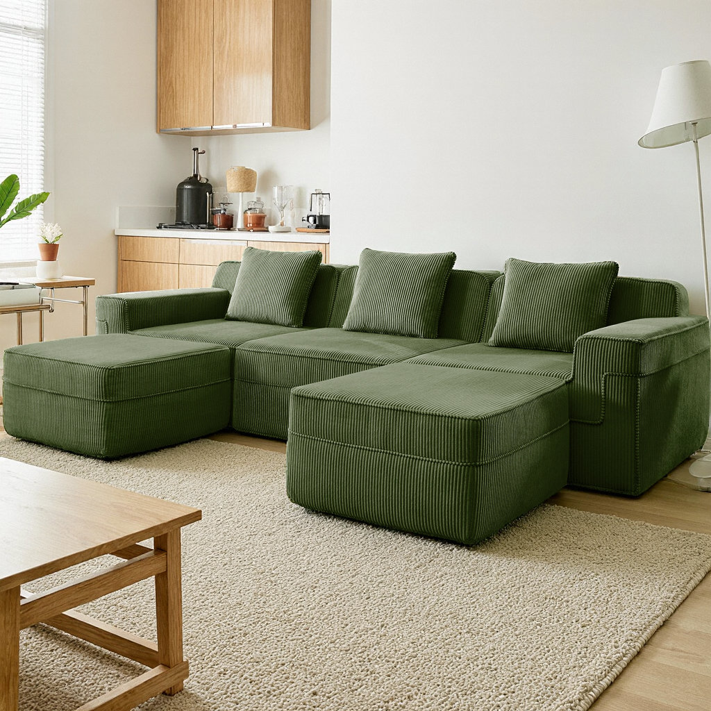 Everly Quinn Modular 3-Seater Cloud U-Shape Sectional Sofa with 2 ...