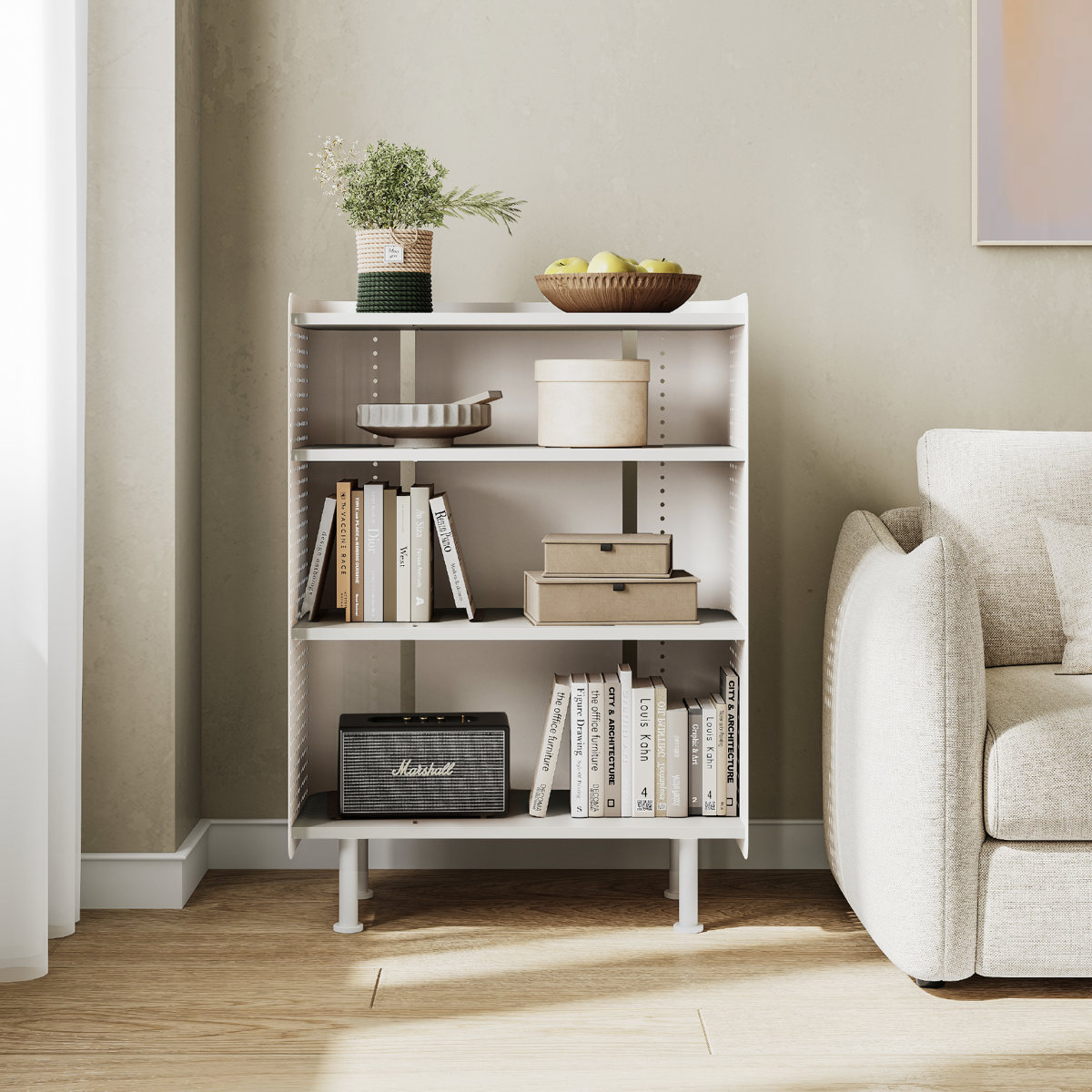 17 Stories 4 Tier Bookshelf, Modern Open Bookcase with Pegboard | Wayfair