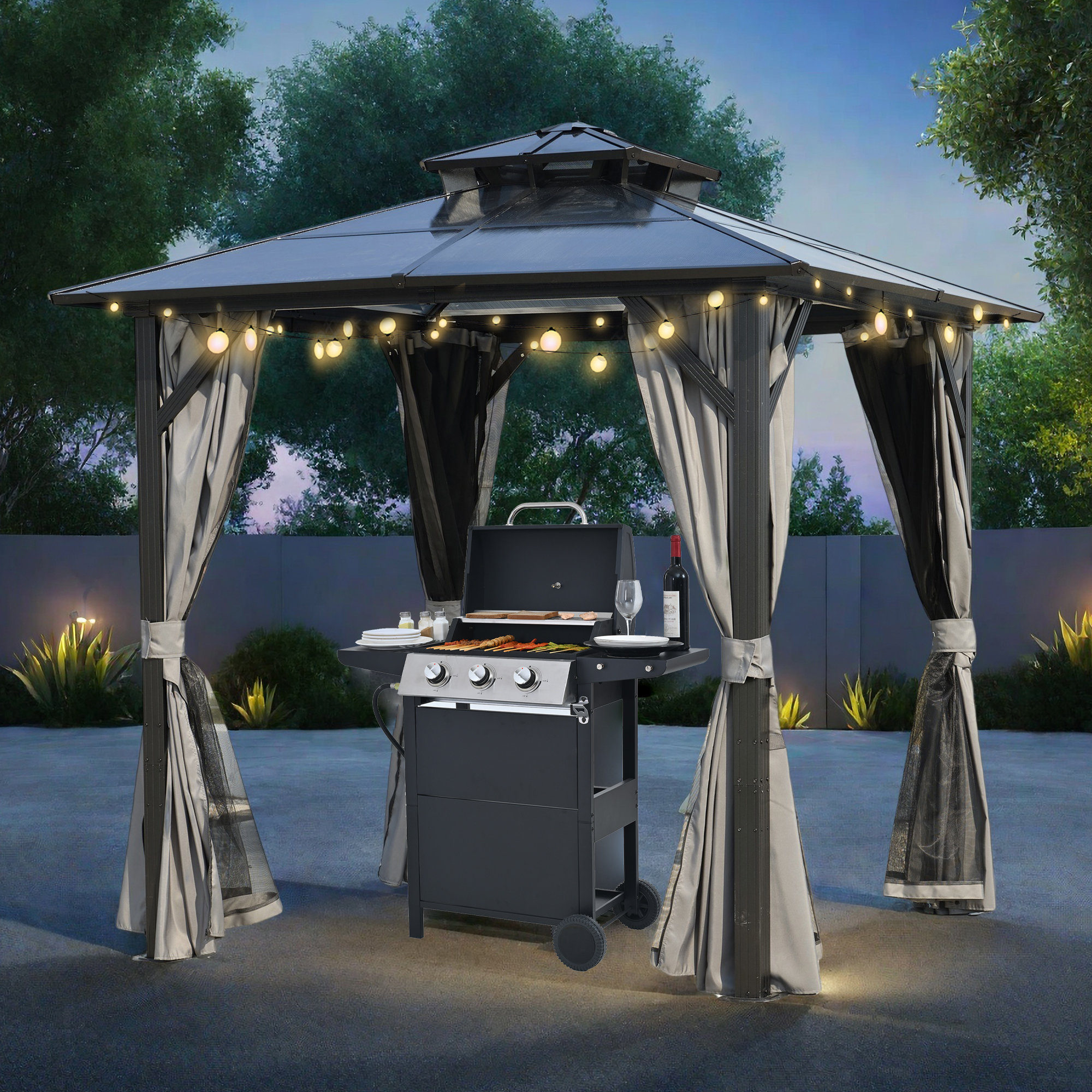 endark 8Ft X 8Ft Aluminum Bbq Grill Gazebo With Grey Polycarbonate ...