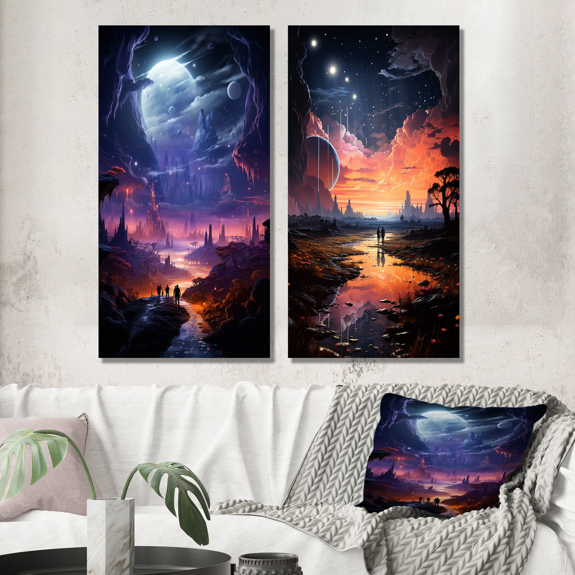 Latitude Run® Blue And Pink Astral Walk To The Moon I - Space ...