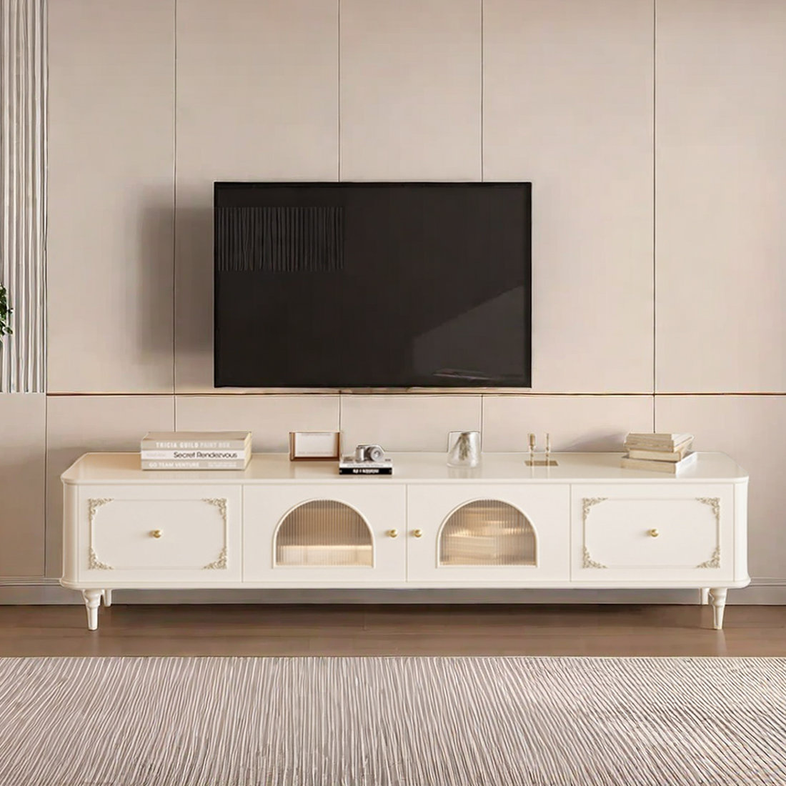 Aurora Craft Premium Birch Wood TV Stand 86.61'' W Storage Credenza ...