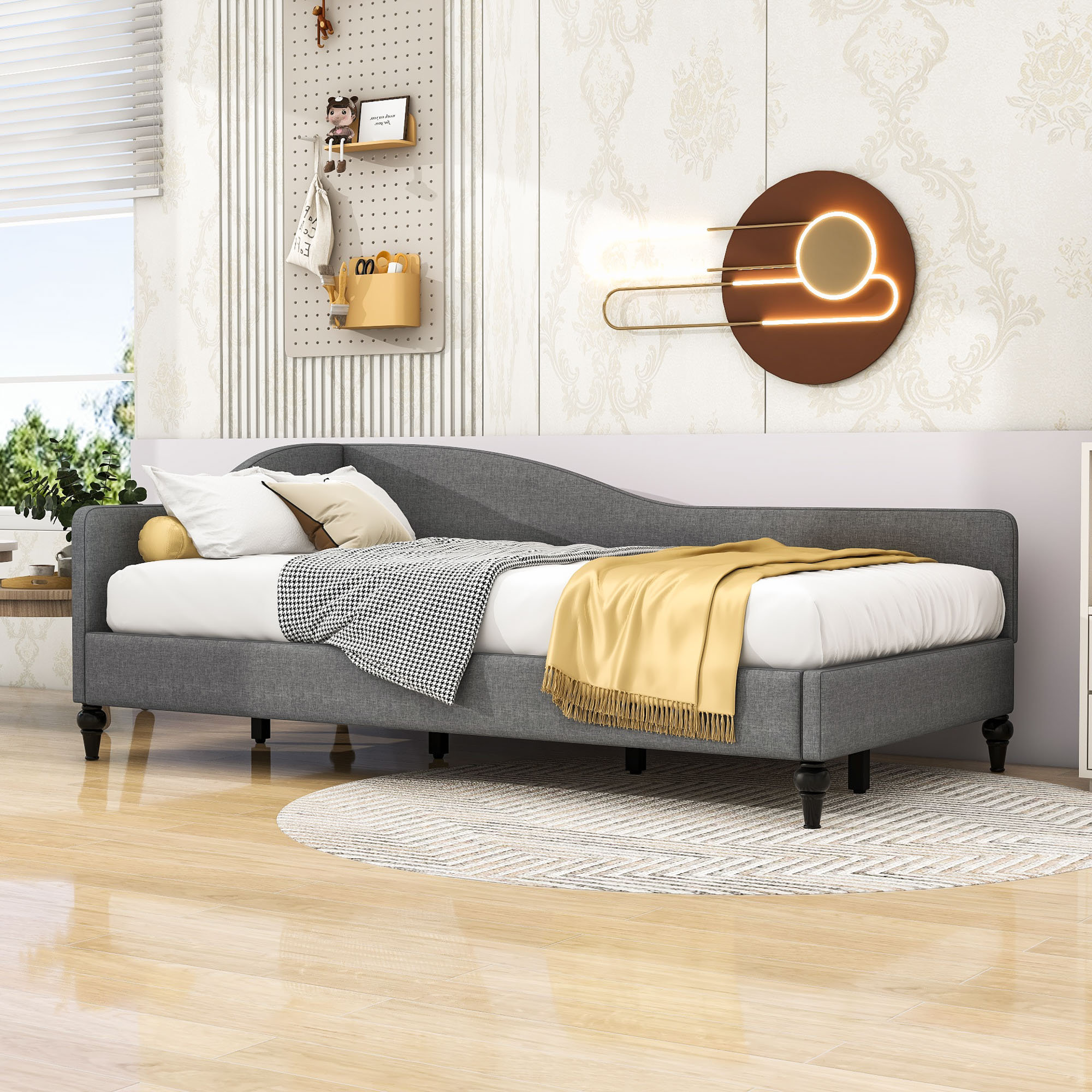 Darby Home Co Wood Upholstered Daybed with Legs and Backrest | Wayfair