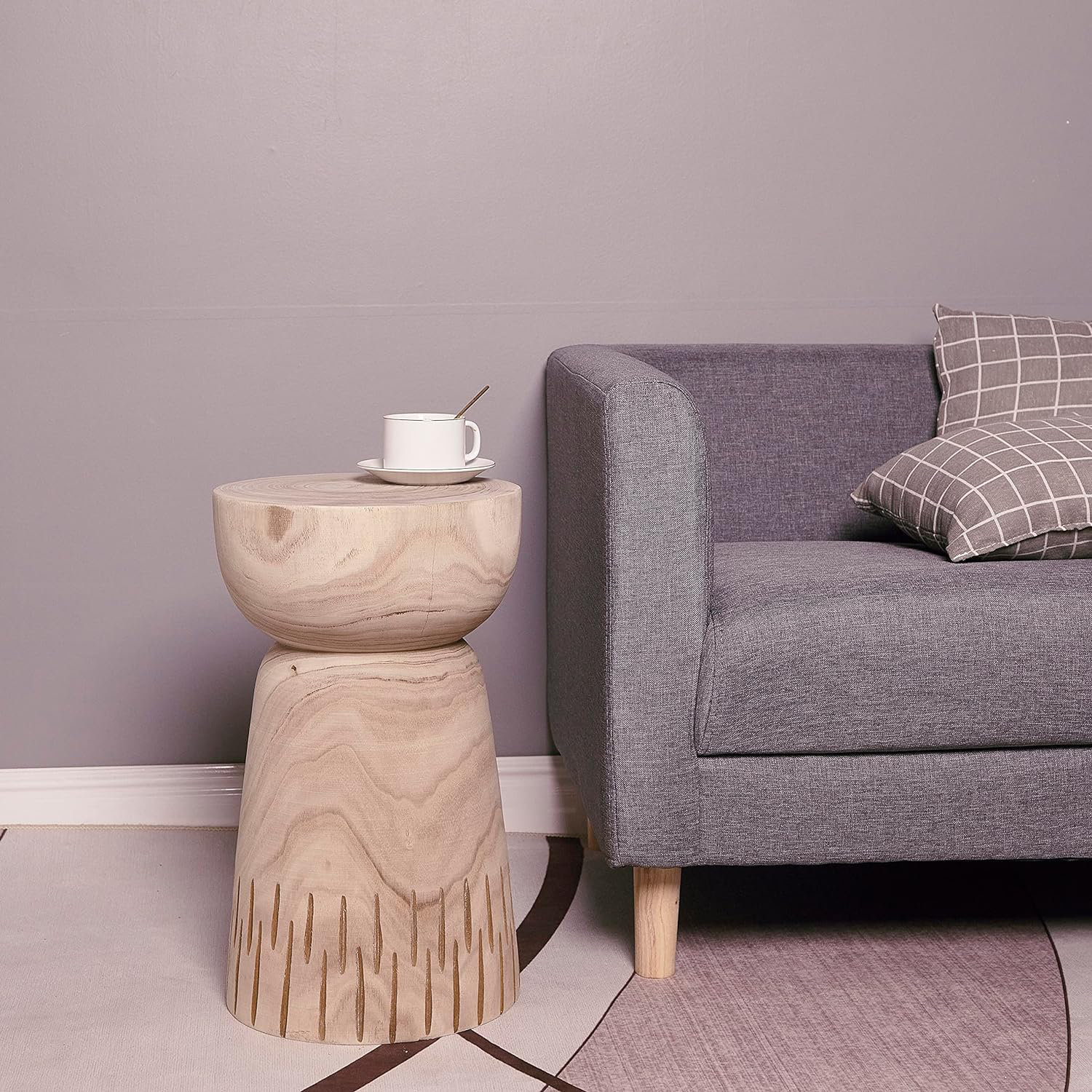 Union Rustic Solid Wooden Side Table, Wooden Stump Side Table, Natural ...