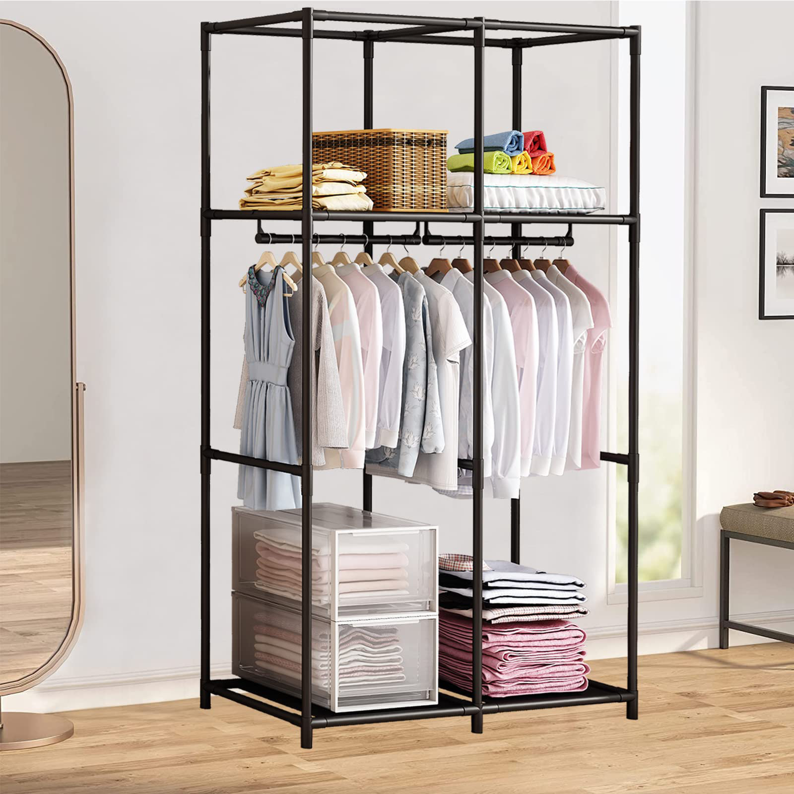 Latitude Run® Non-Woven Freestanding Portable Bedroom Wardrobe Closet ...