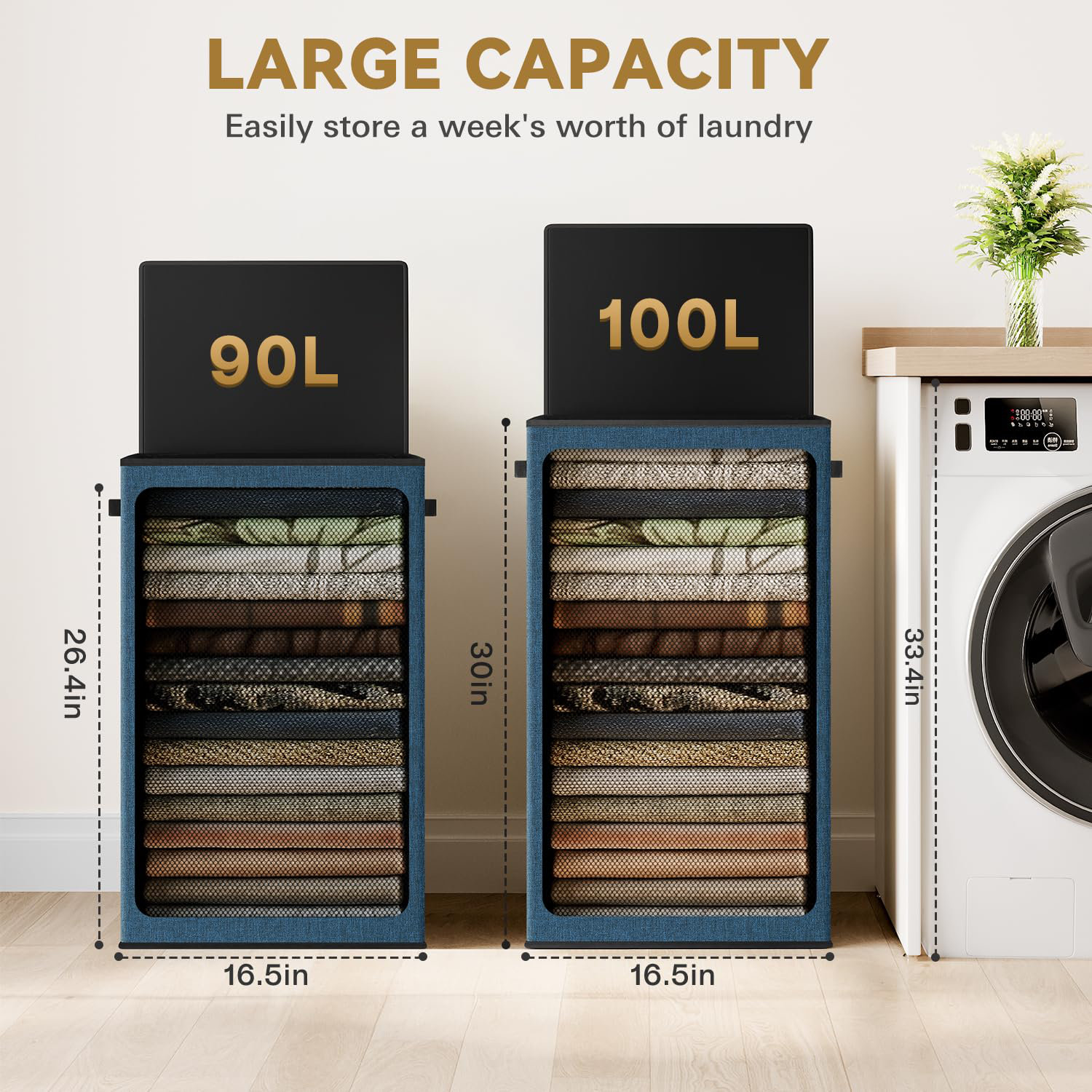 Latitude Run® Laundry Hamper With Lid 100L Large & Tall Collapsible ...
