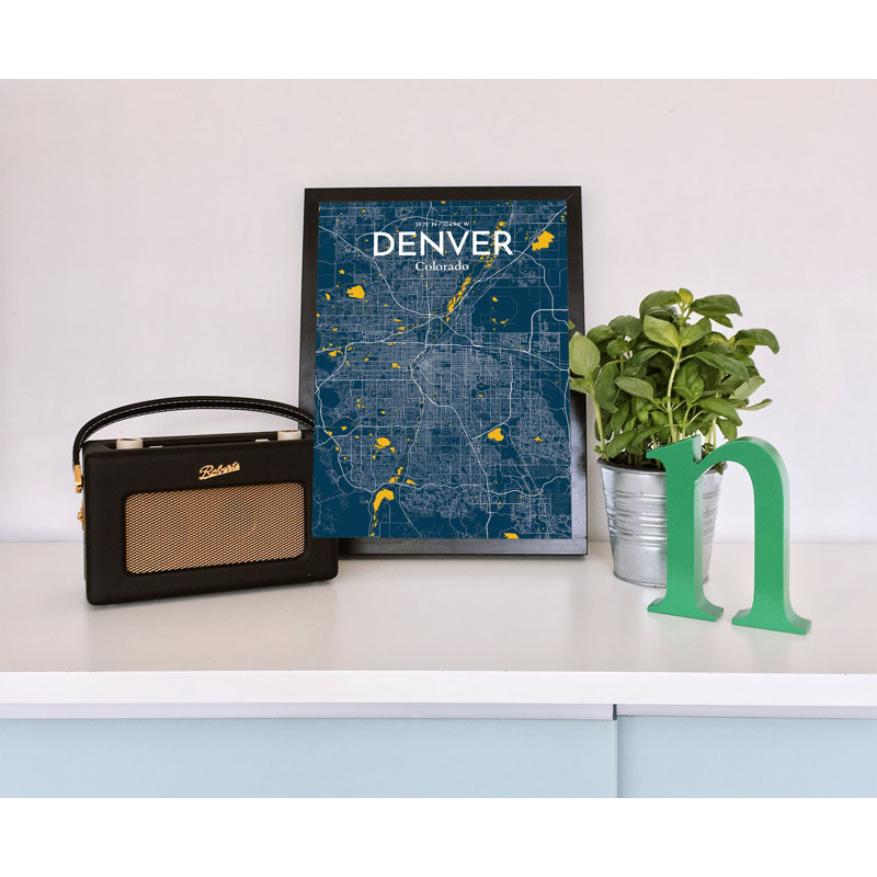 Wrought Studio 'Denver City Map' Graphic Art Print Poster in Blue | Wayfair
