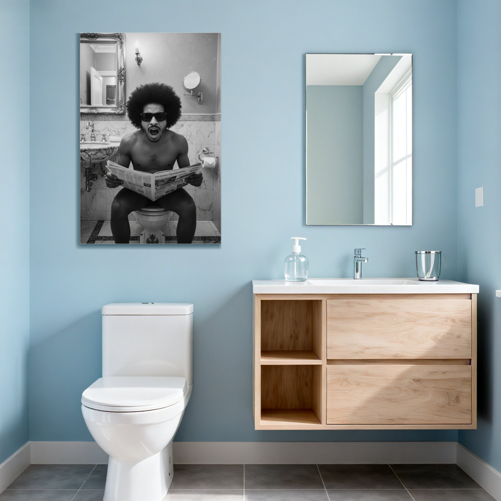 Winston Porter Abstract Man Reading Newspaper On Toilet In Bathroom ...