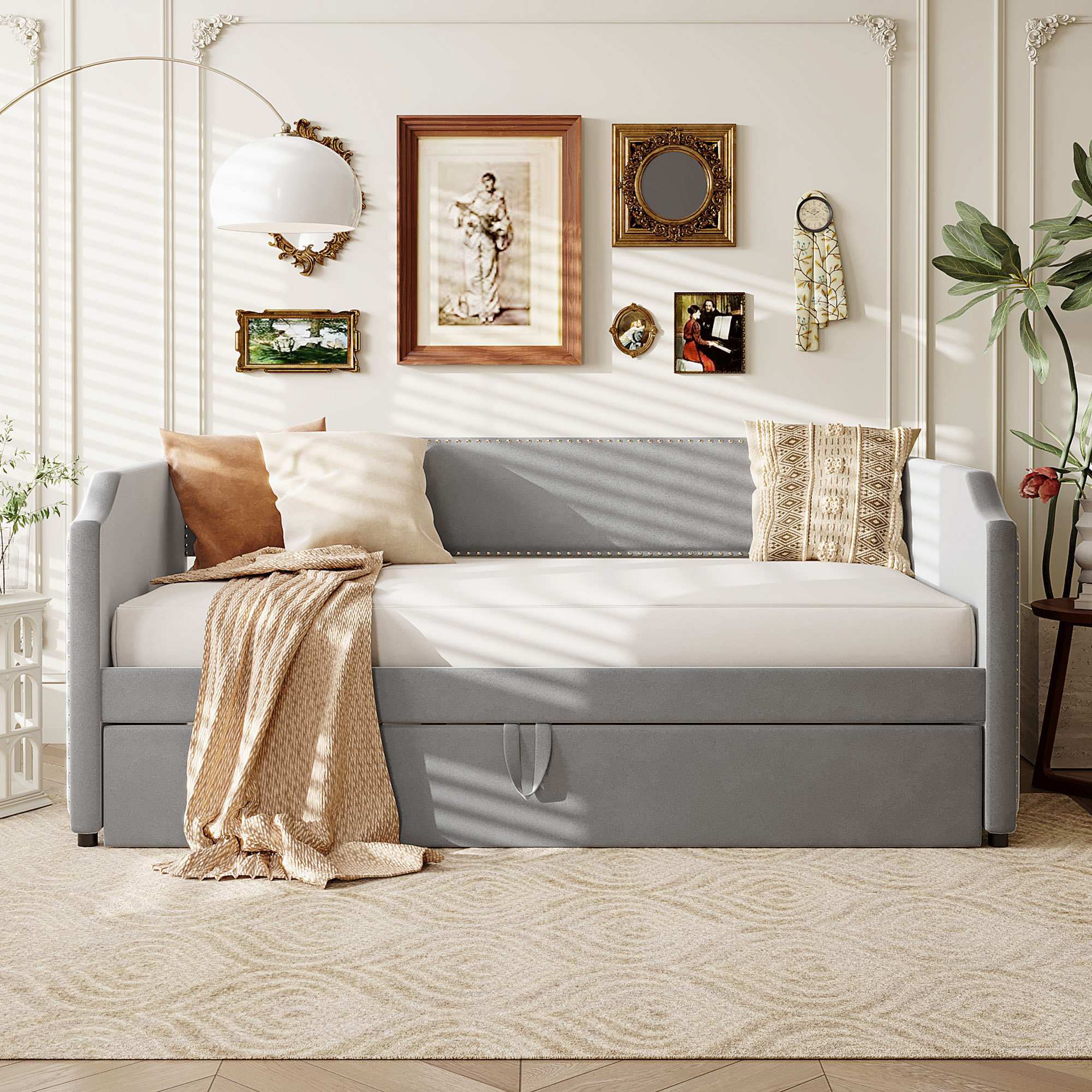 Mercer41 Space-saving Twin Size Velvet Beds With Extendable Trundle ...