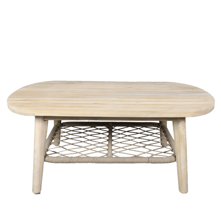 Gracie Oaks Viola Acacia Wood Rope Weaving Patio Outdoor Coffee Table ...
