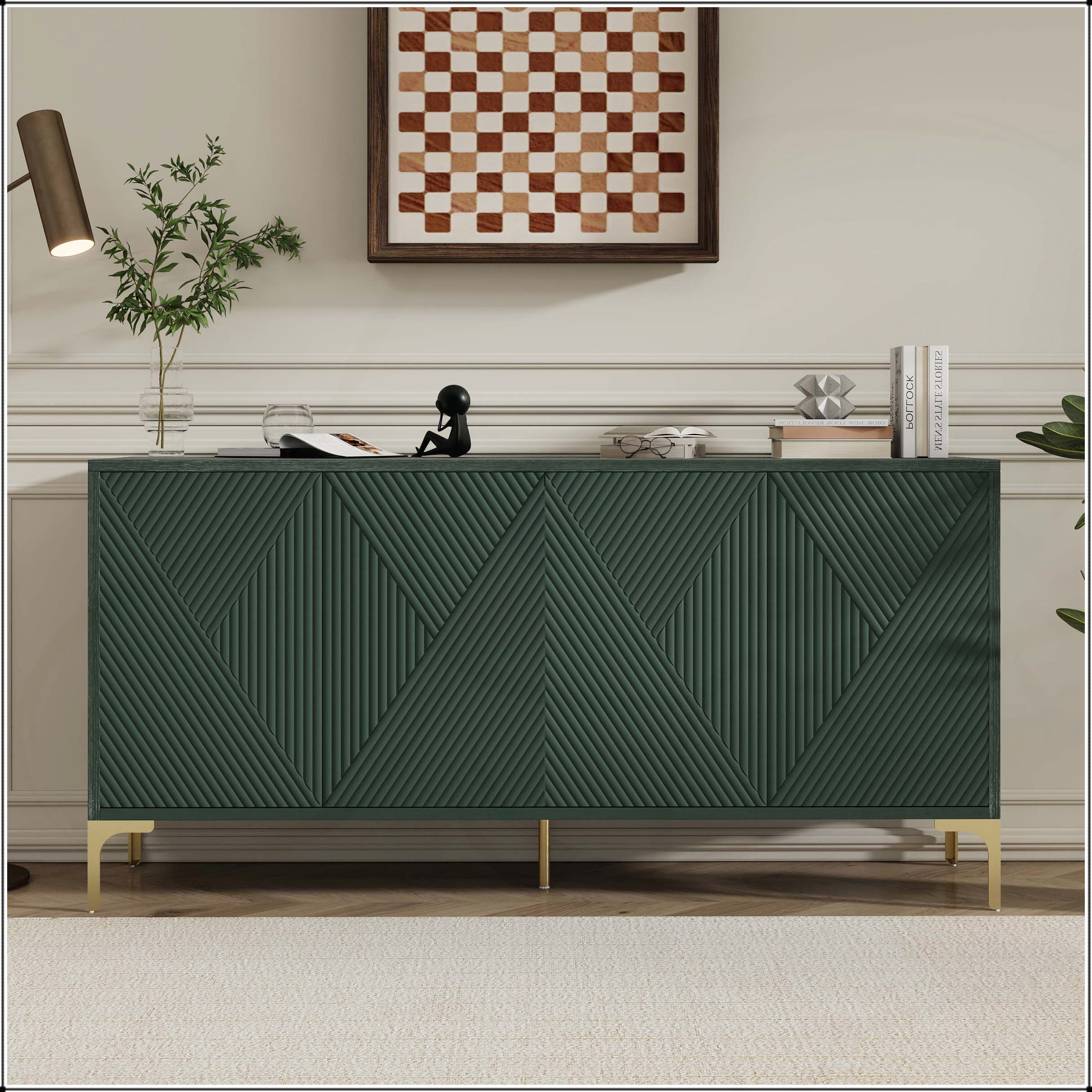 Mercer41 Luxurious 60"L Sideboard with 4 Doors and Rebound Device for ...
