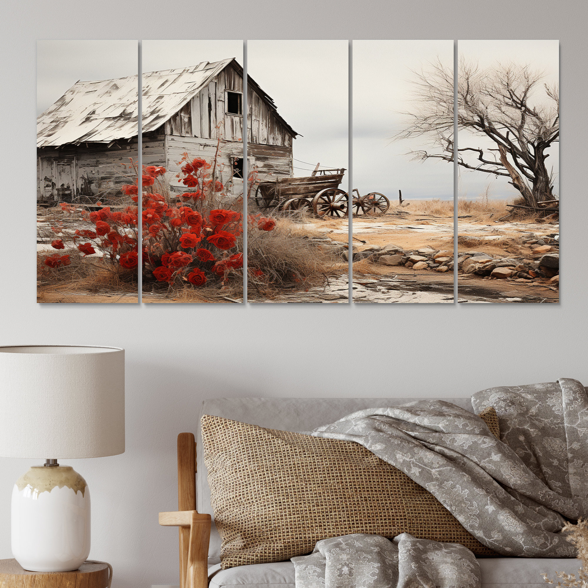August Grove® Red Farmhouse Rustic Elegance I On Canvas 5 Pieces Print ...