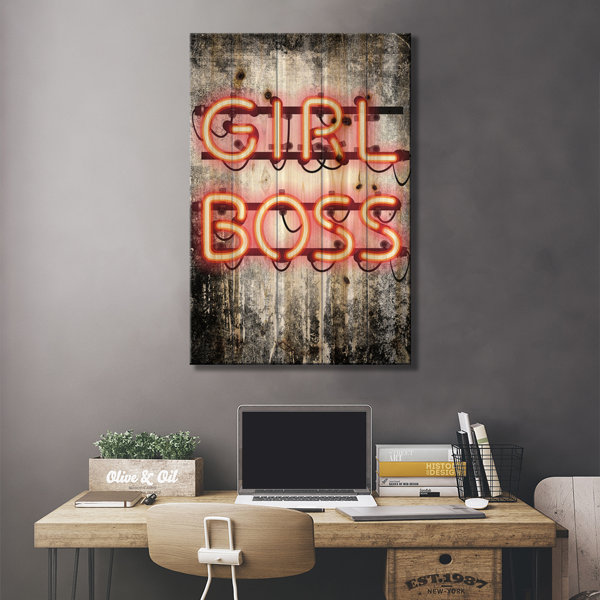 Hokku Designs Girl Boss Neon Sign On Wood by Amanda Greenwood Graphic ...