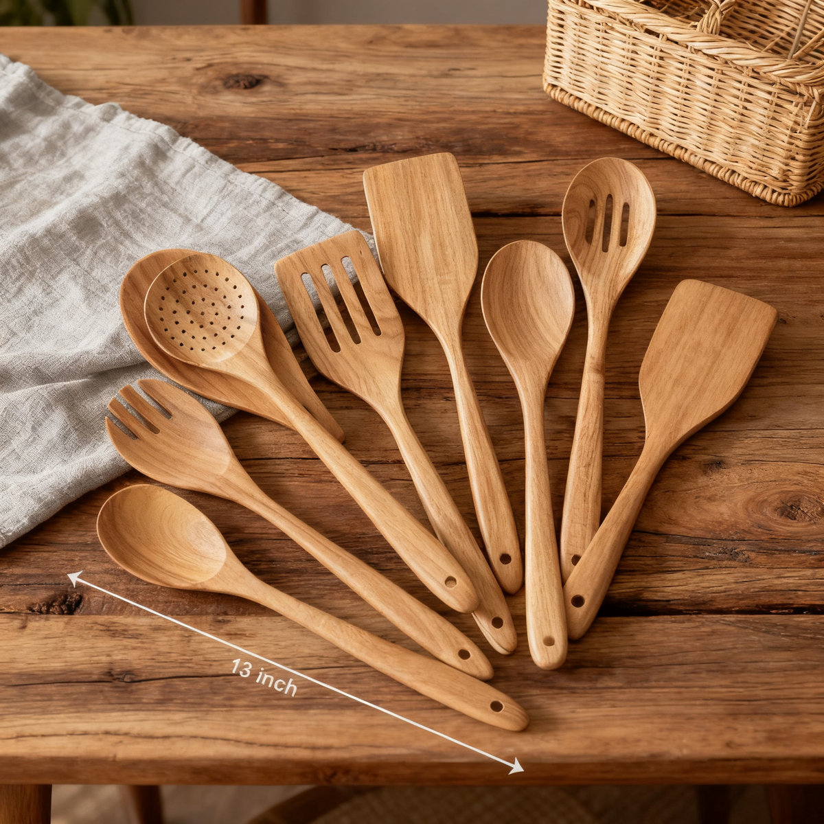 Xiangong 13 Inch Extra Long Teak Wooden Spoons And Utensils Set With ...