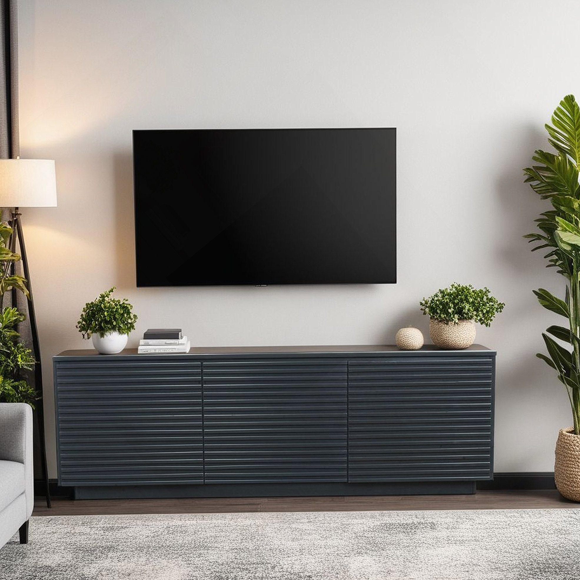 Corrigan Studio 74 Inch Three Door TV Stand For Tvs Up To 85 Inches, No ...