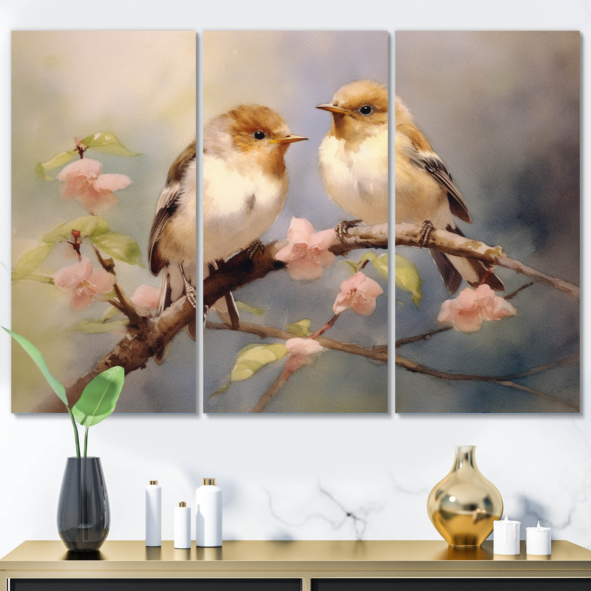 Design Art 3 Beige And Brown Sparrow Birds III Wall Decor Set Metal ...