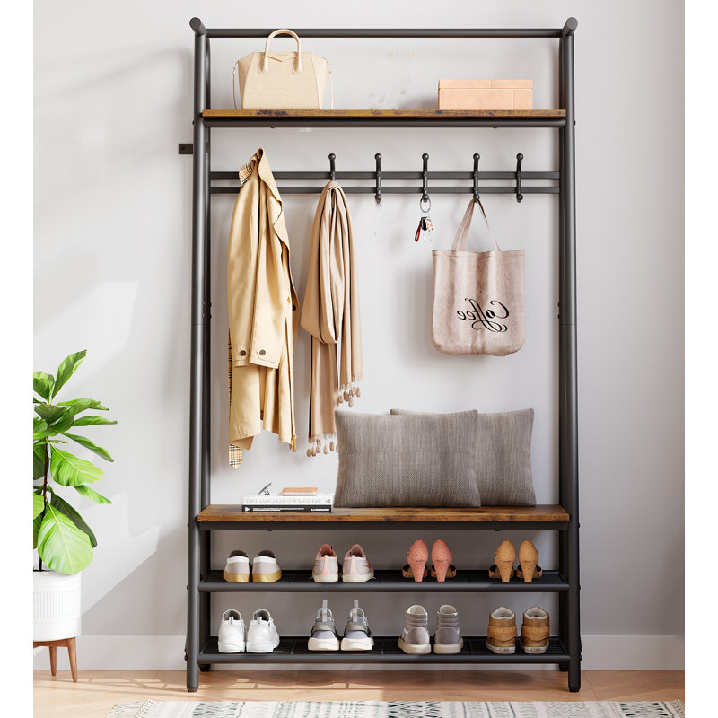 17 Stories Coat Rack Shoe Bench, 4-in-1 Hall Trees Entryway Bench With ...