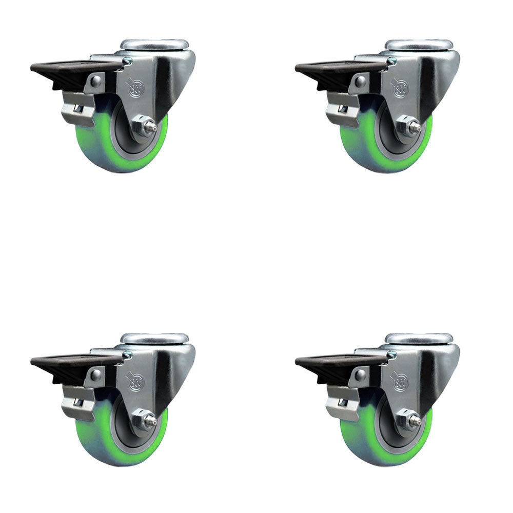 Service Caster 3 Inch Green Poly Wheel Swivel Bolt Hole Caster Set with ...