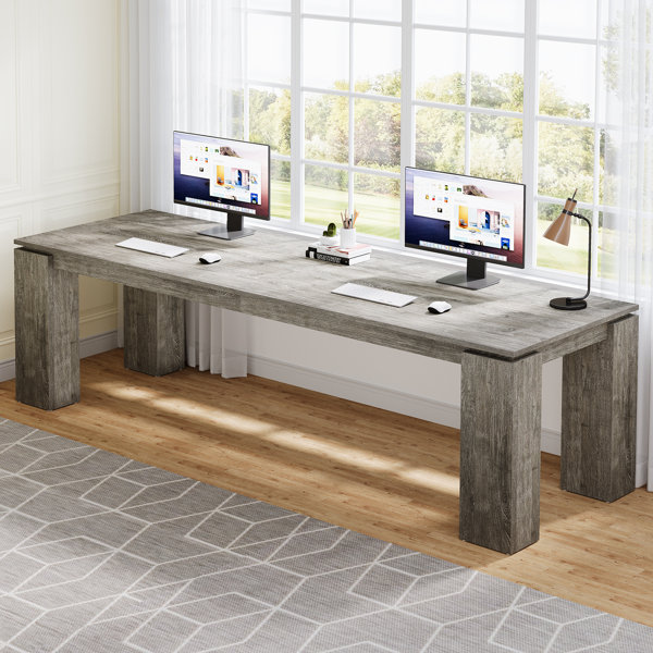 Gracie Oaks 86.61 Inches Long Computer Desk, Double Wood Office Desk ...