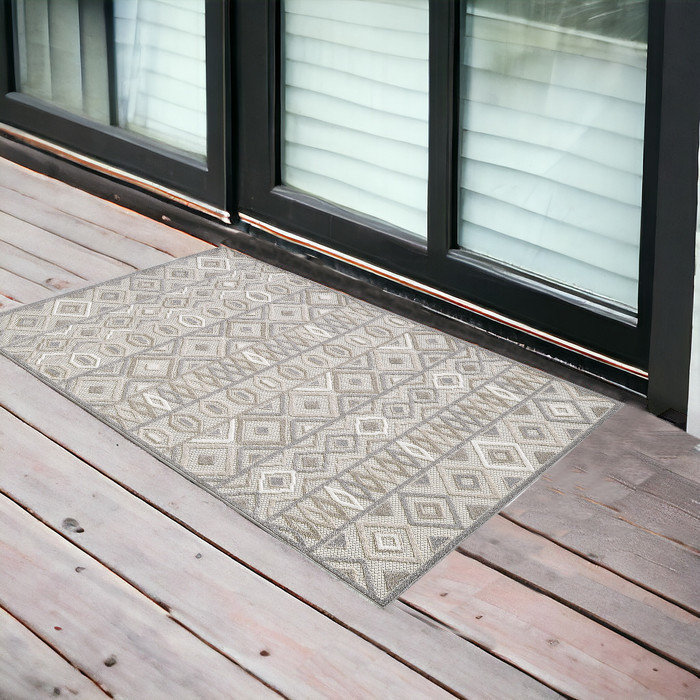 Foundry Select Gray Ivory Aztec Pattern Indoor Outdoor Area Rug | Wayfair