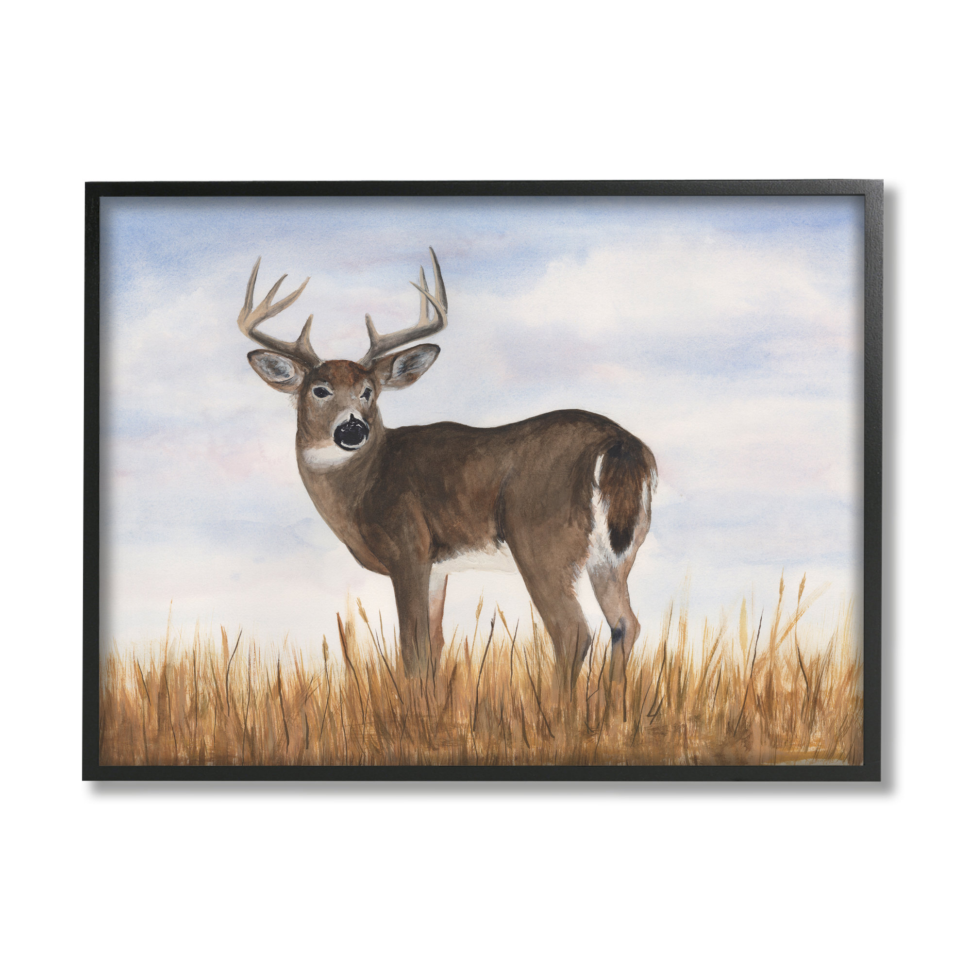 Stupell Industries Ba-341-Framed Deer In Country Grass Framed On Wood ...