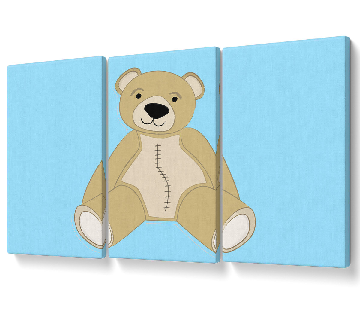 Rosalind Wheeler Stitched up Teddy Baby Blue - 3 Piece Wrapped Canvas ...