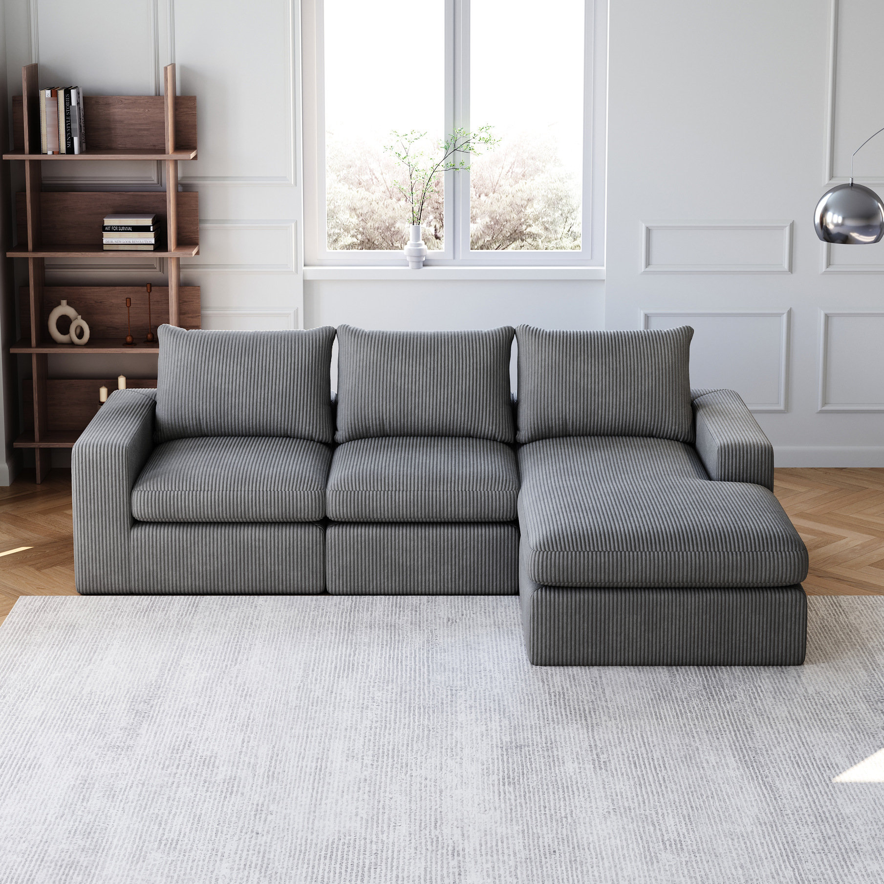 Ivy Bronx 99 - Inch Boneless Couch, L Shaped Sectional , Corduroy Three ...