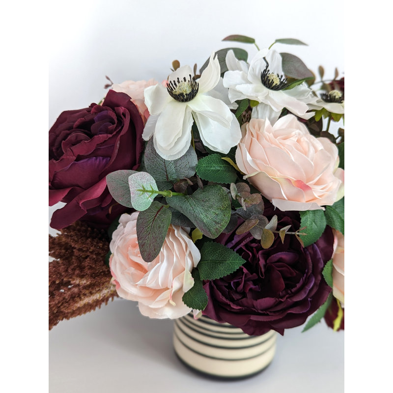 Primrue Plum Rose Mixed Arrangement in Vase | Wayfair