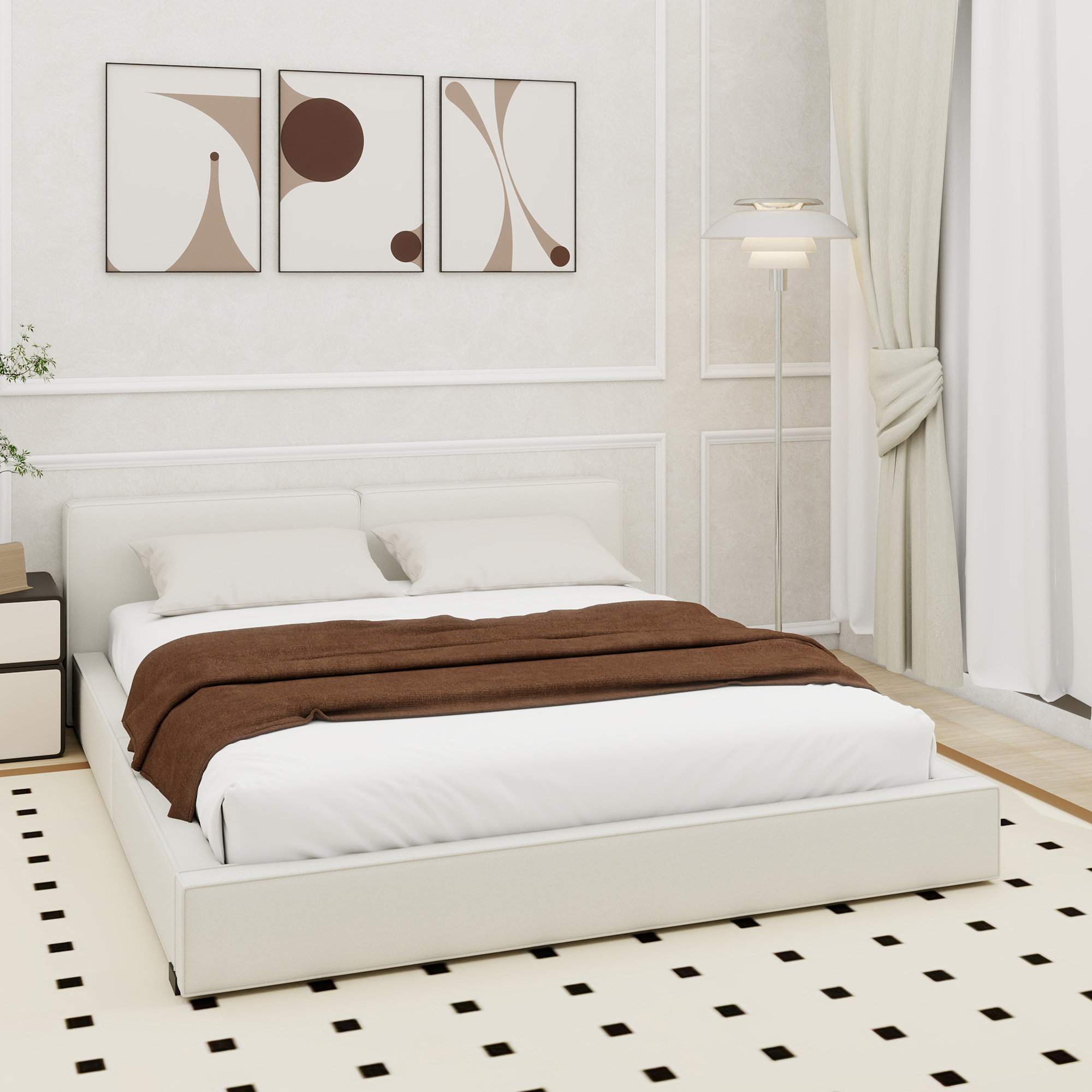 Latitude Run® Queen Size Upholstered Platform Bed With Velvet Fabric ...