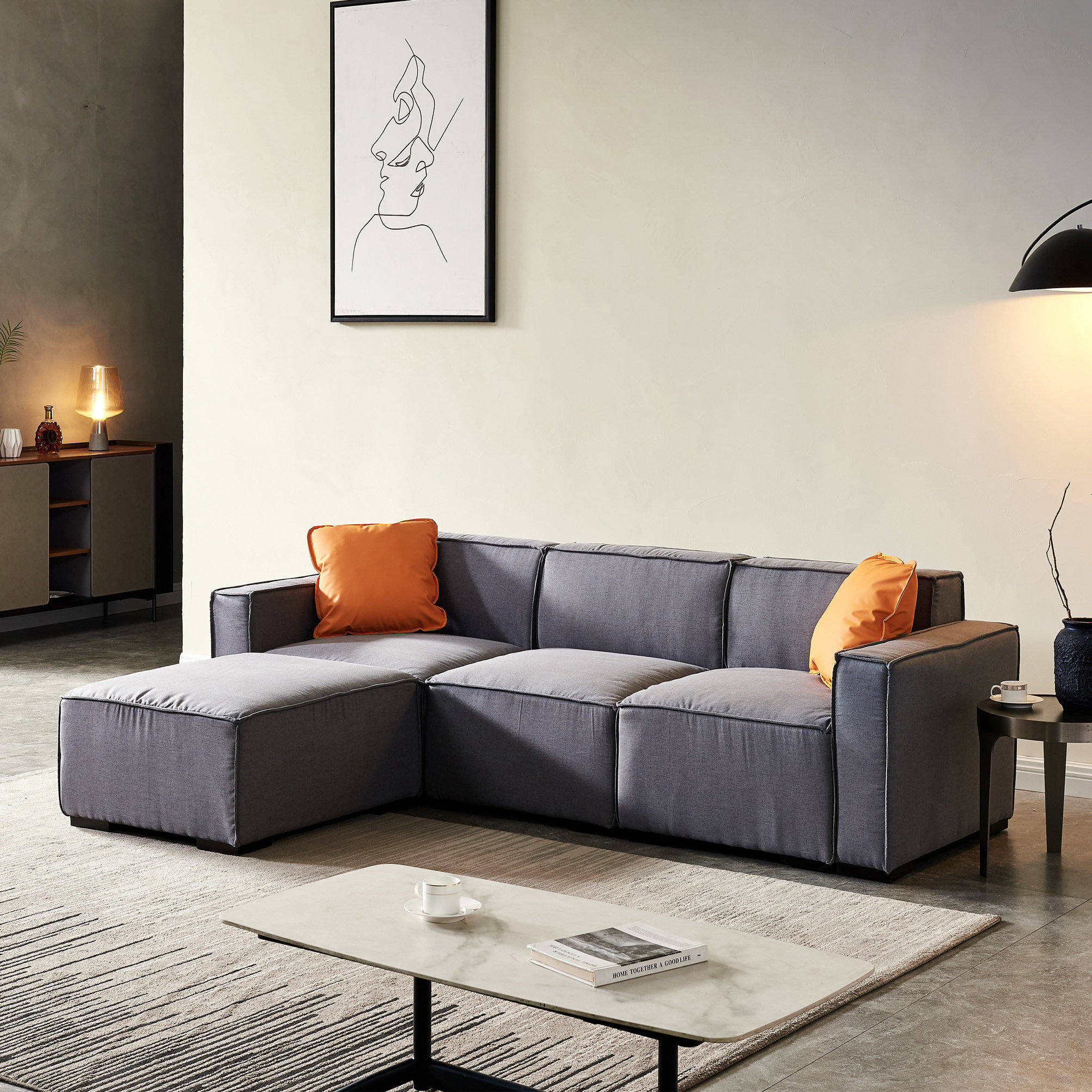 ROOM FULL Modular Sofa L Shape With Convertible Ottoman Chaise_Sofa ...
