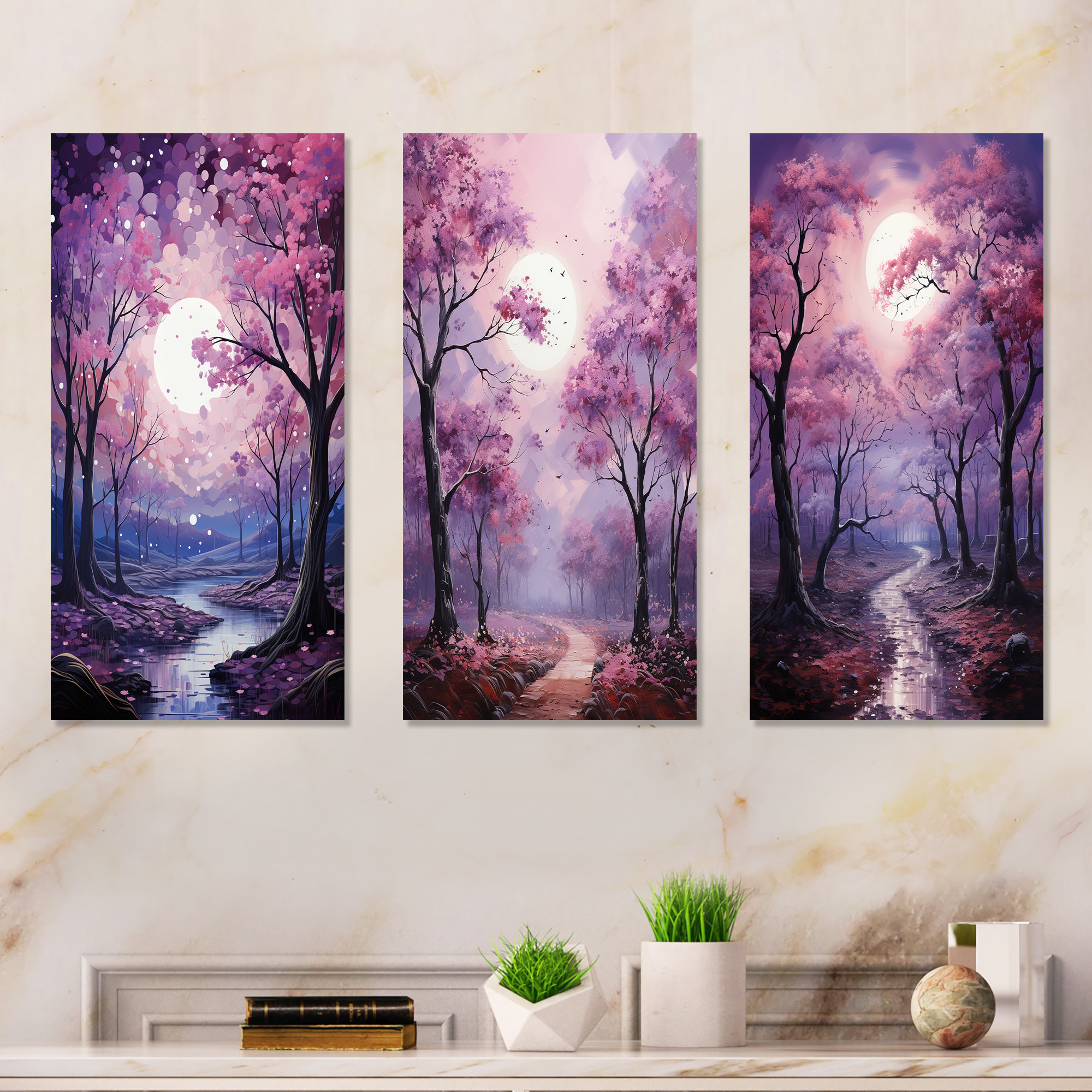 Red Barrel Studio® Oak Trees In Amethyst Hues River - Tree Oak Wall ...