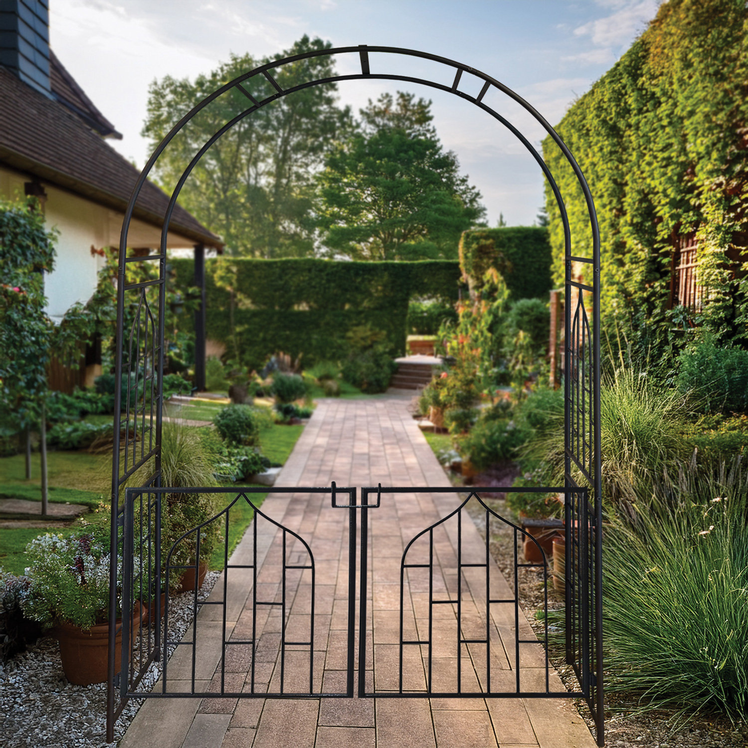 Tierra Garden Garden Gateway Arch & Gate – Powder-Coated Steel Arbour ...