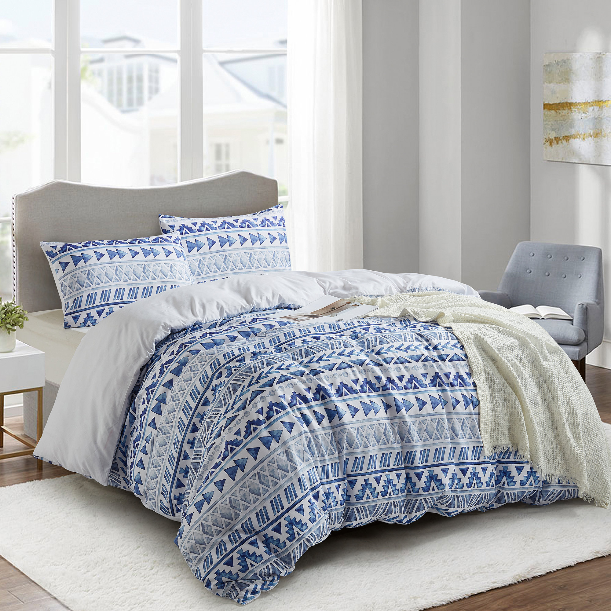 Alpha Blue and White lines simple bedding style polyester duvet cover 3 ...