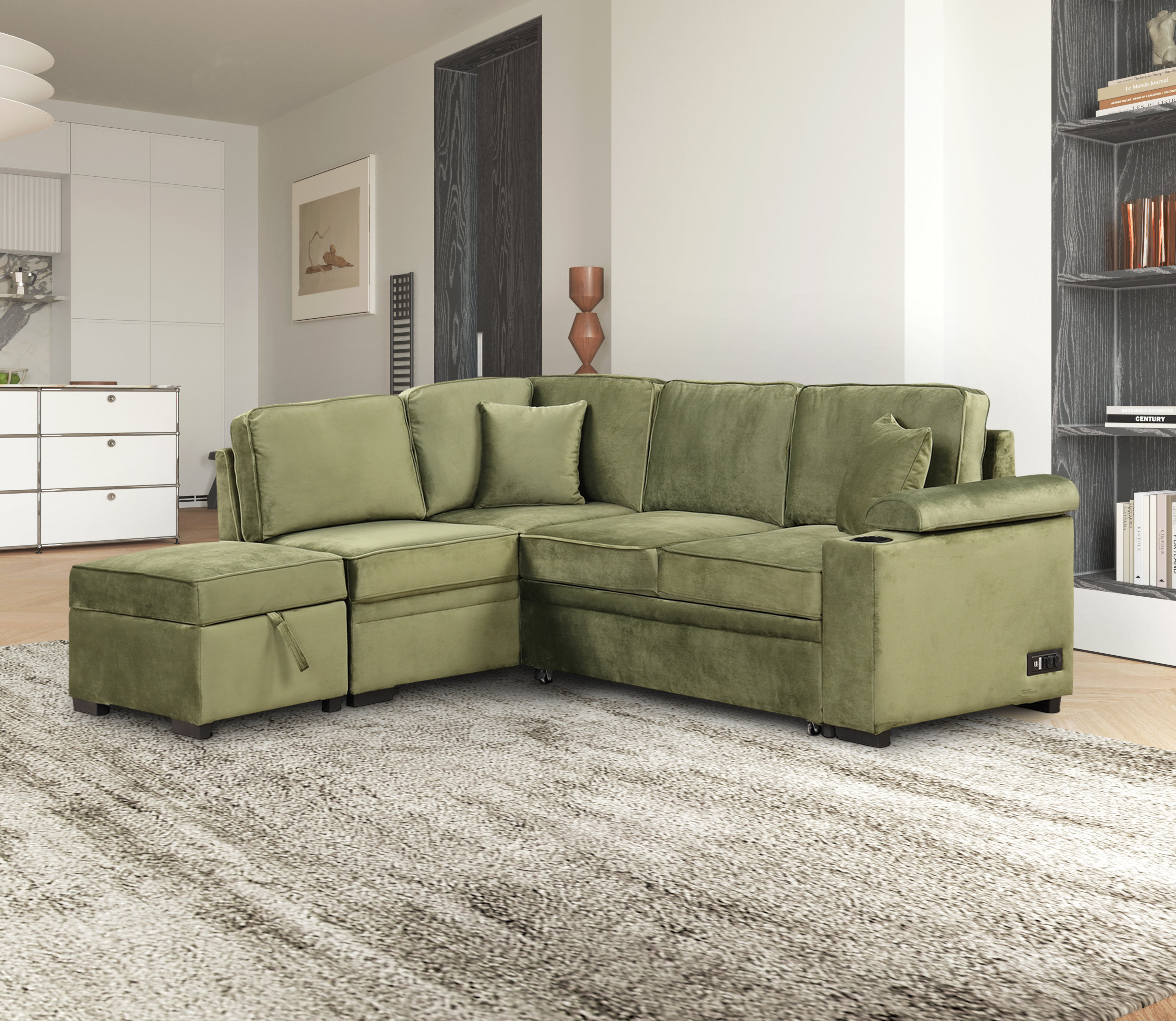 Mercer41 Shanet 87.4'' Velvet Square Arm Sofa Bed | Wayfair