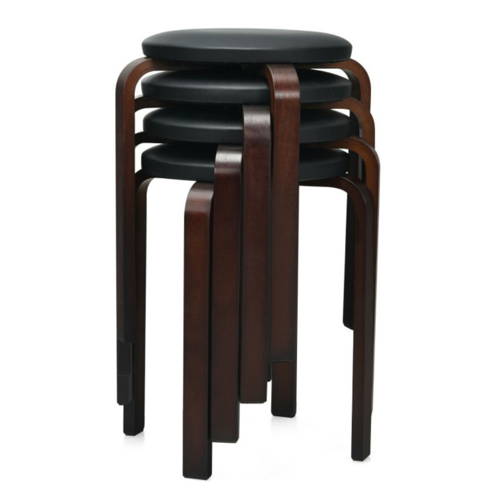 Ebern Designs 4-Pack Bentwood Stack Stools With PU Leather Round Top ...