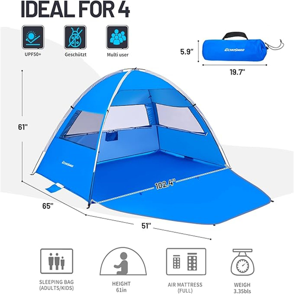 Echosmile Dark Blue 4-Person Nylon Dome Tent | Wayfair