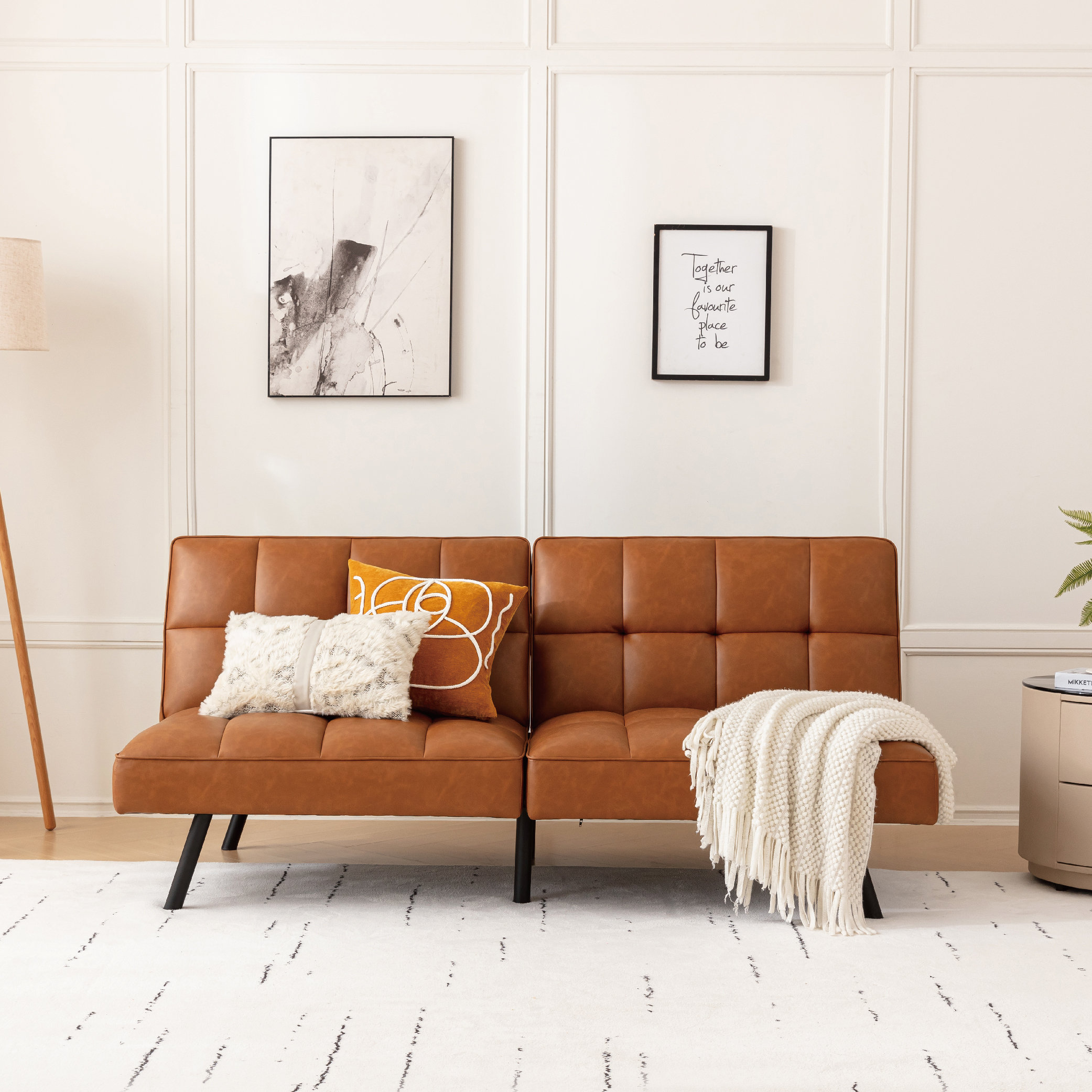 Wade Logan Birdell 71" Modern Faux Leather Armless Convertible Sofa ...