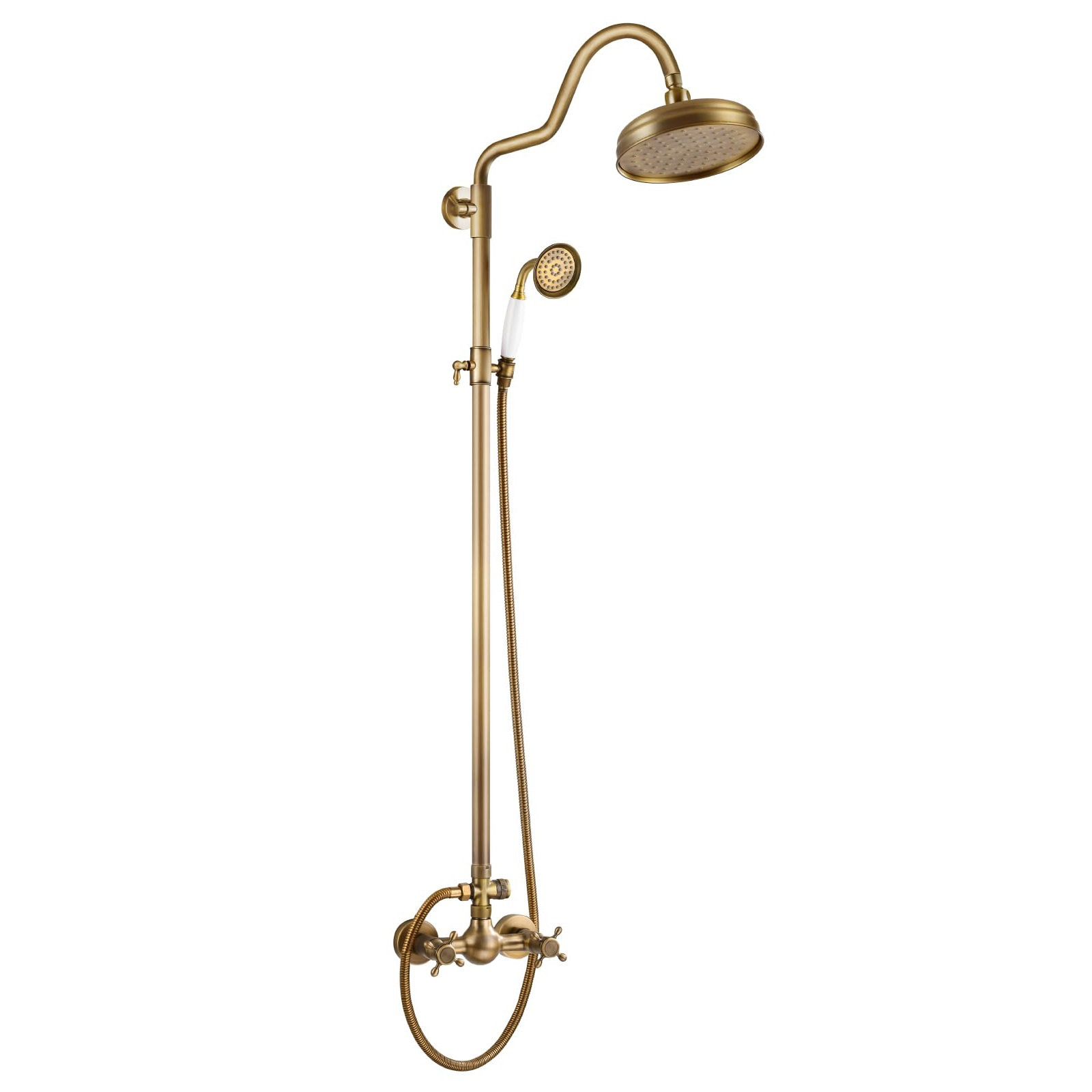 POGBUT Brass Exposed Shower System with Double Cross Handles & Handheld ...