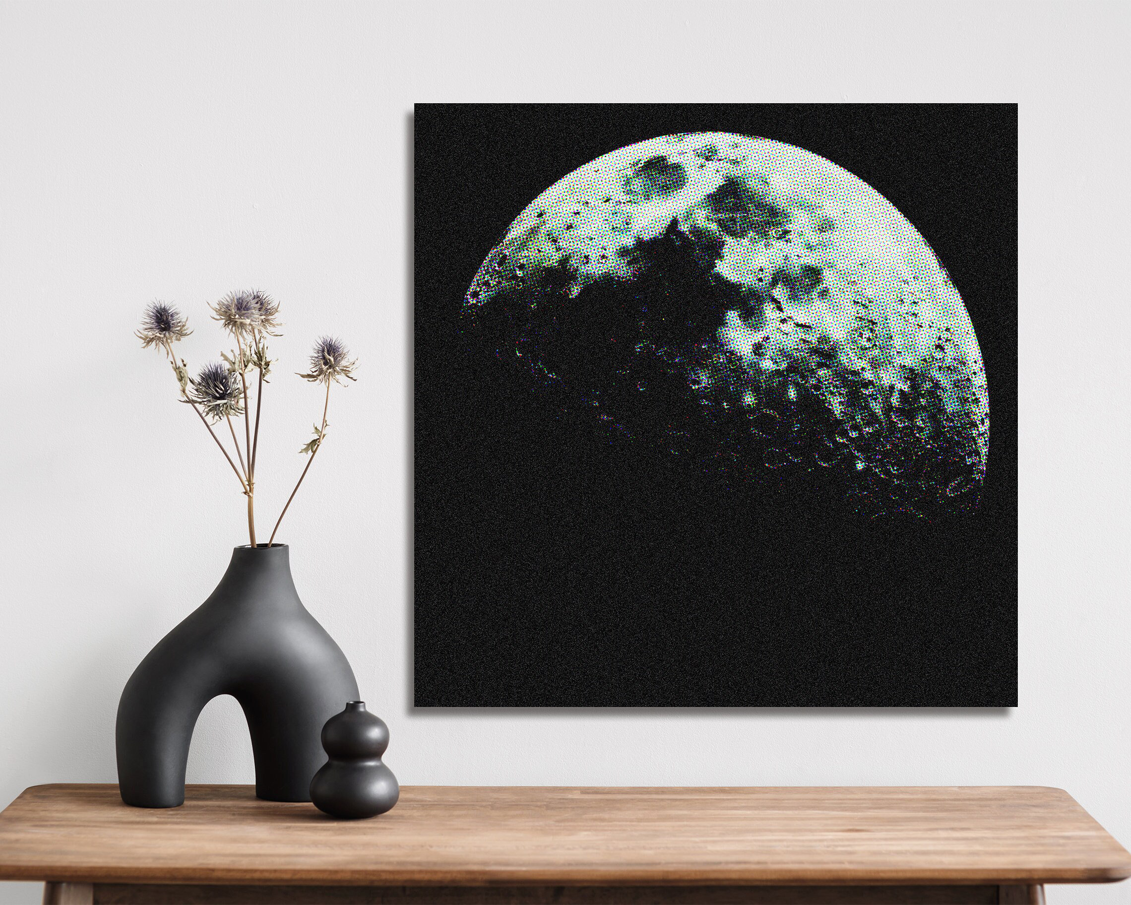 Ebern Designs Impression sur toile demi-lune, décoration murale lune ...