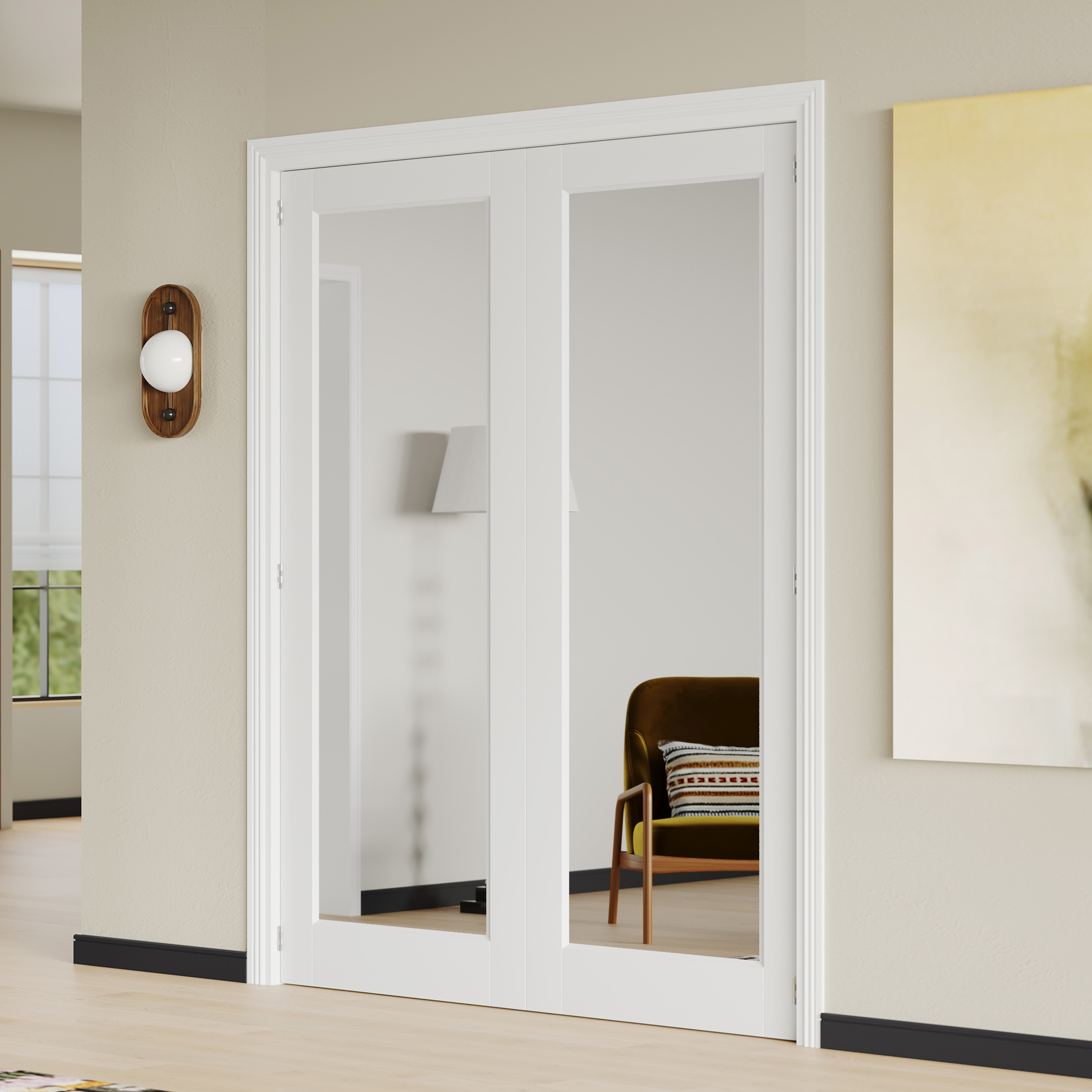 CHIC MODE Prehung Door Double Panel Interior Door MDF Modern 1-LITE ...