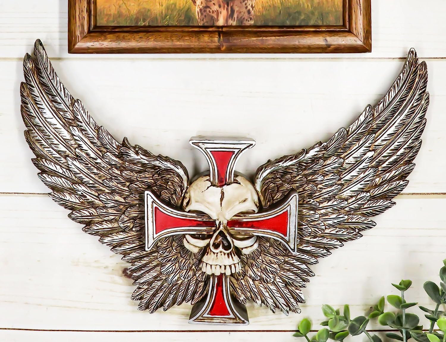 Trinx Gothic Angel Winged Biker Skull With Red Crucifix Cross Wall ...