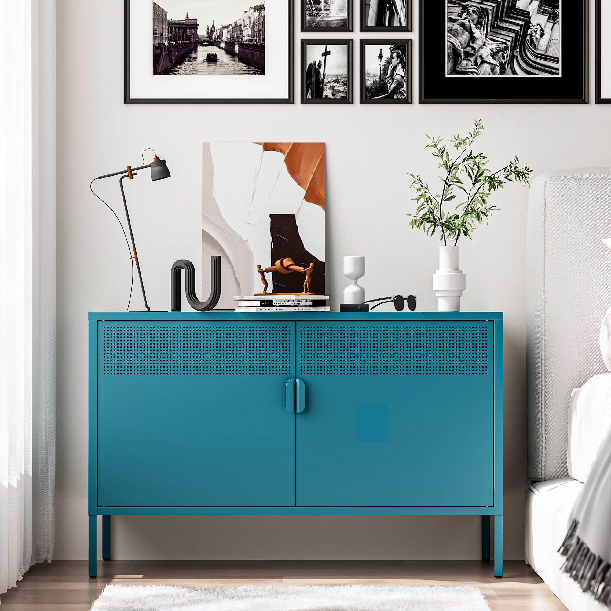 Inbox Zero 2 Door Storage Sideboard, Metal Storage Cabinet With 2 ...