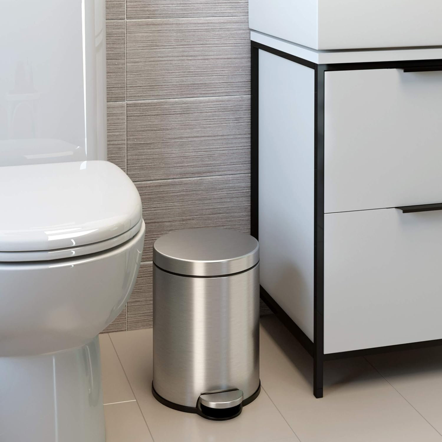 Avsar Itouchless Softstep 1.3 Gallon Slim Bathroom Trash Can With ...