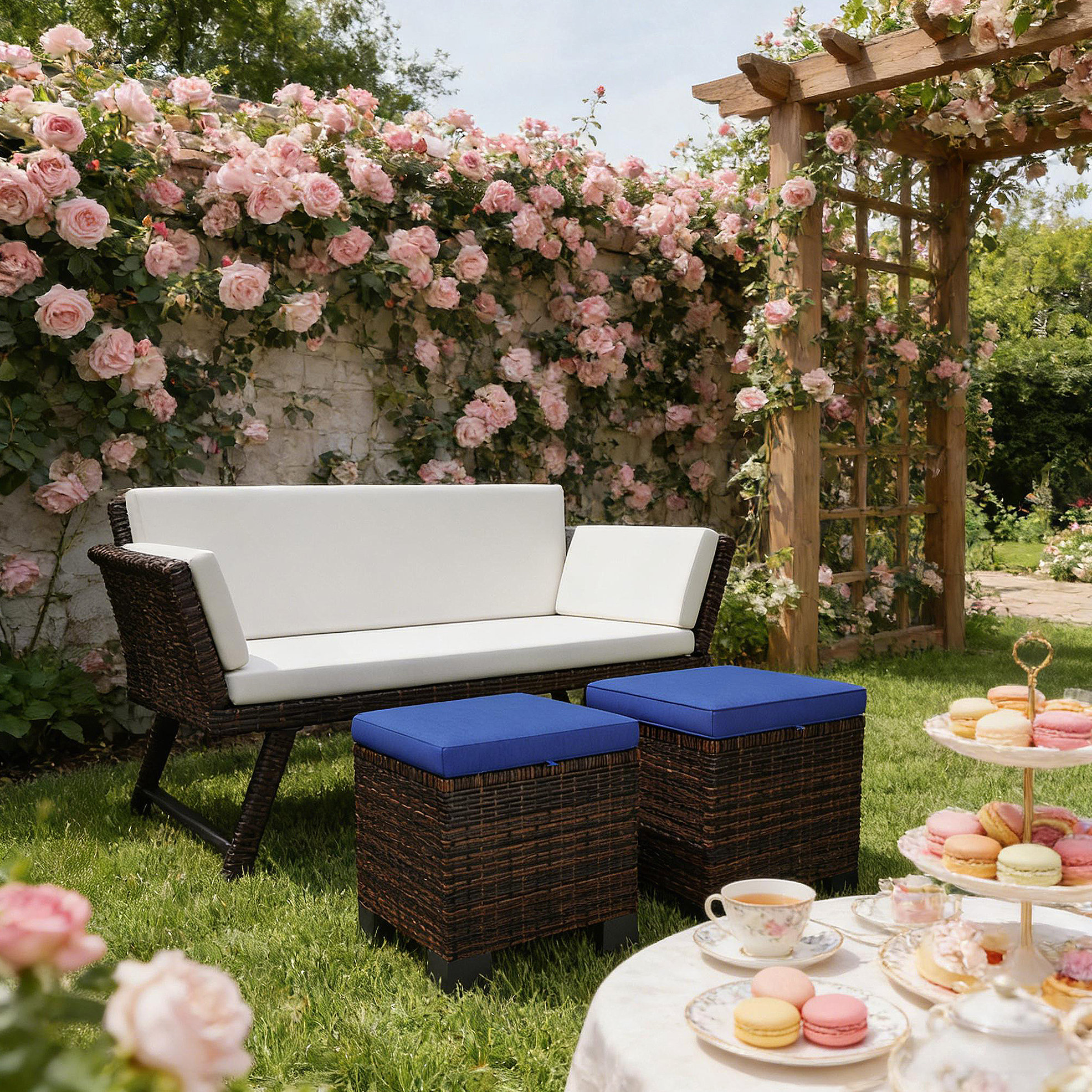 Latitude Run® Patio Ottoman,Outdoor Ottoman Cubes Set of 2 | Wayfair