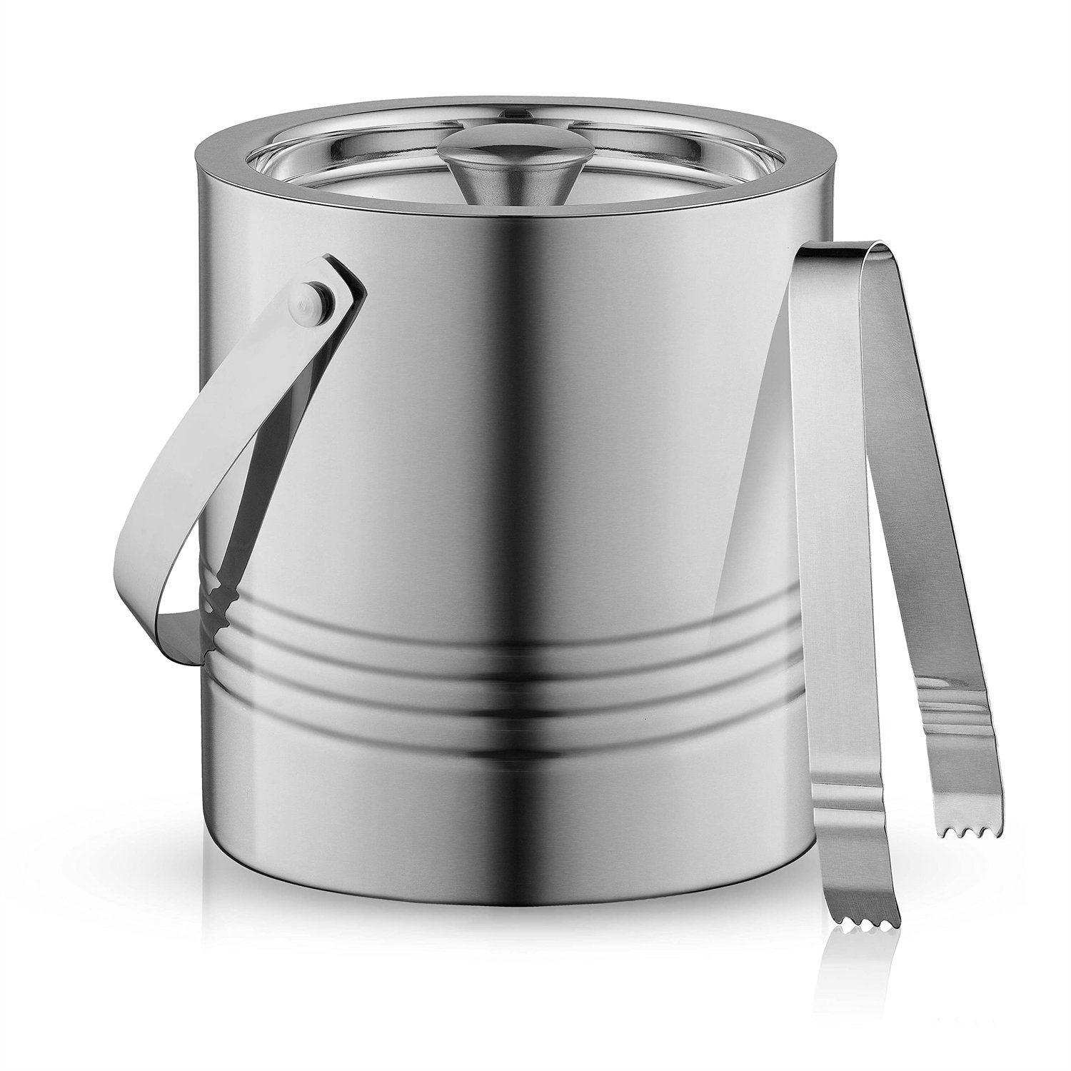 JoyJolt Double Wall Stainless Steel Ice Bucket with Strainer and Tongs ...