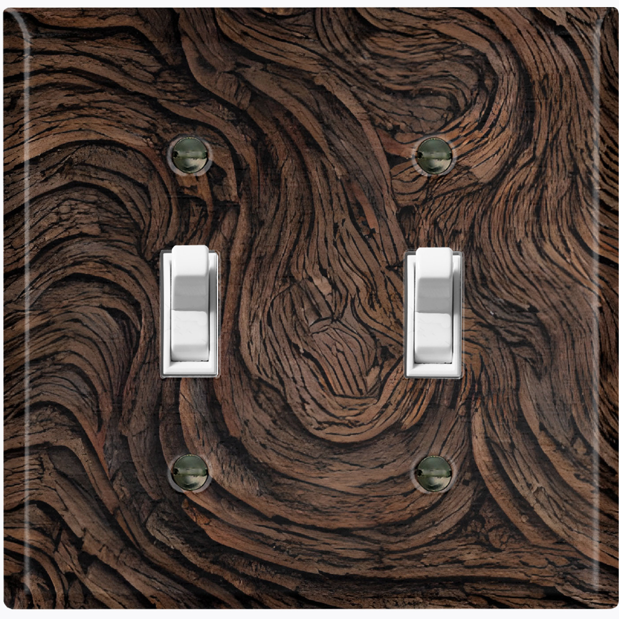 WorldAcc Brown Wood Tree Bark Print Nature Themed 2 - Gang Toggle Light ...