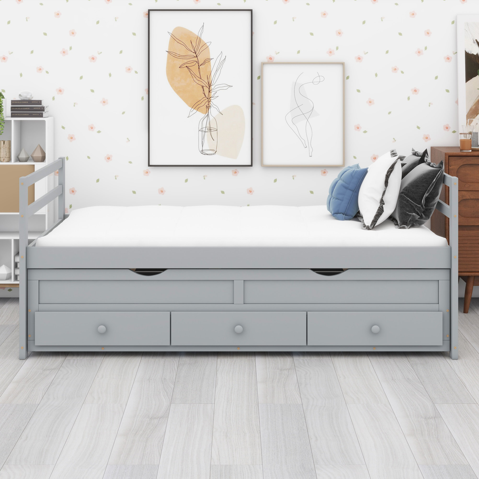 Lark Manor Wood Bed With Headboard, Footboard, Trundle And Three ...