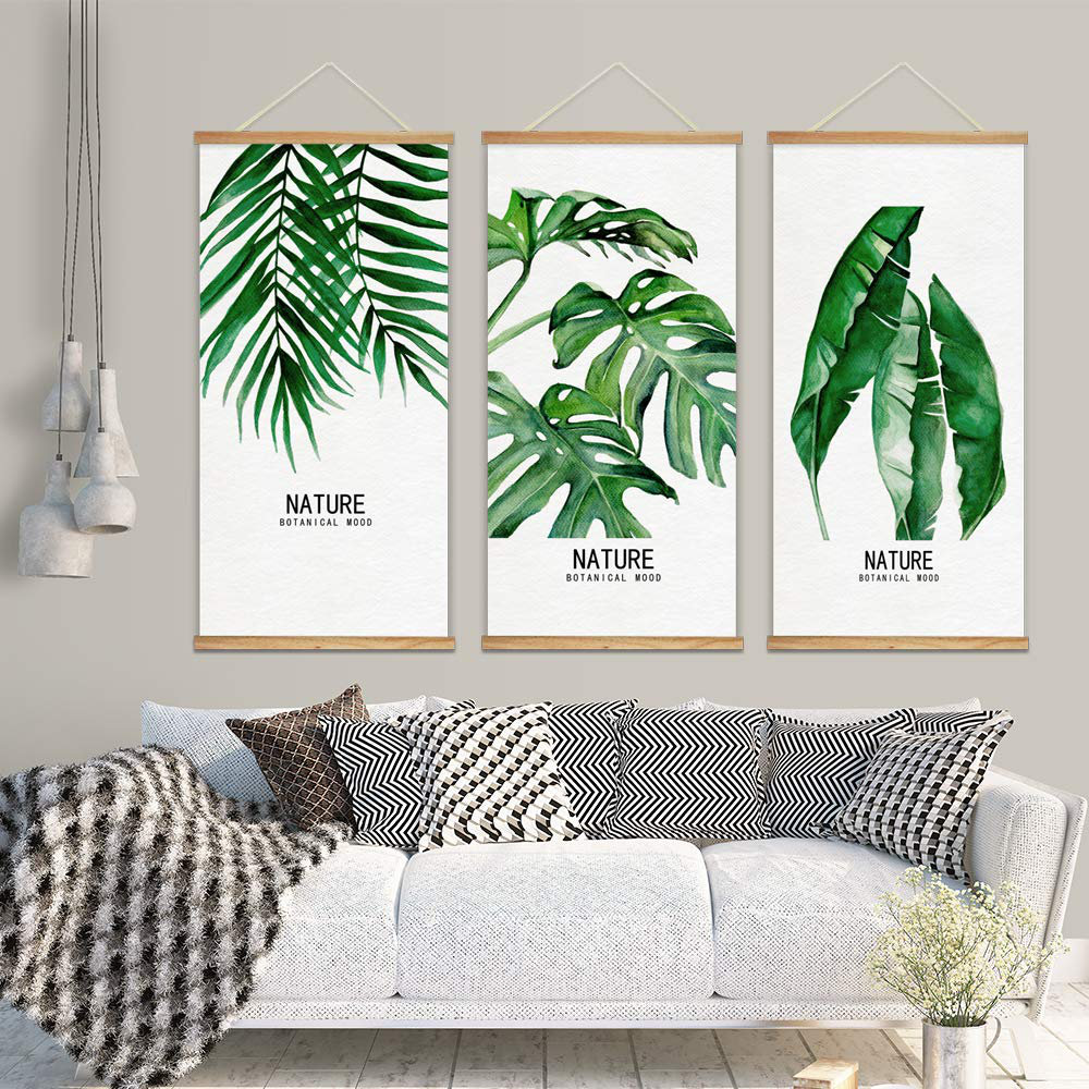 IDEA4WALL Minimal Botanical Floral Botanical Hanging Poster with Wood ...
