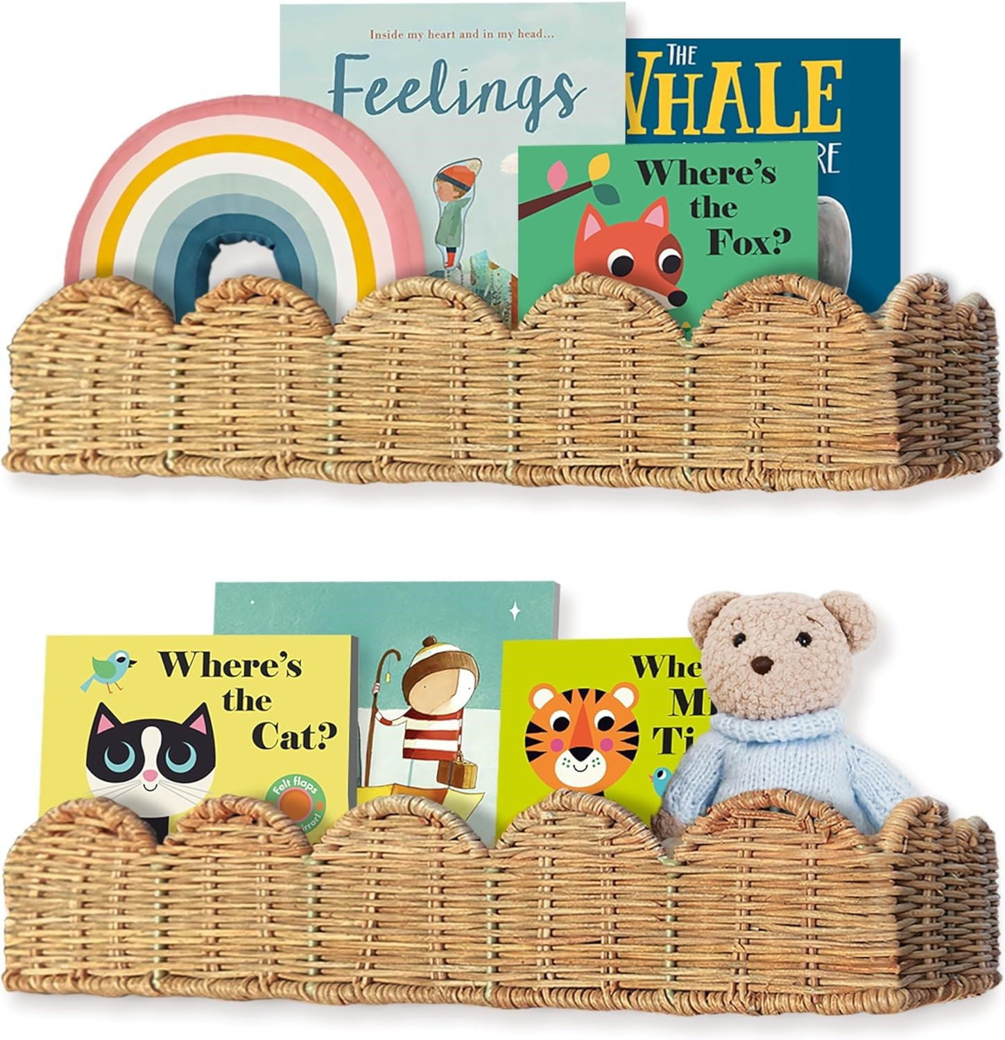 Dakota Fields Nursery Book Shelves Set Of 2 - Artisanal Natural Rattan ...